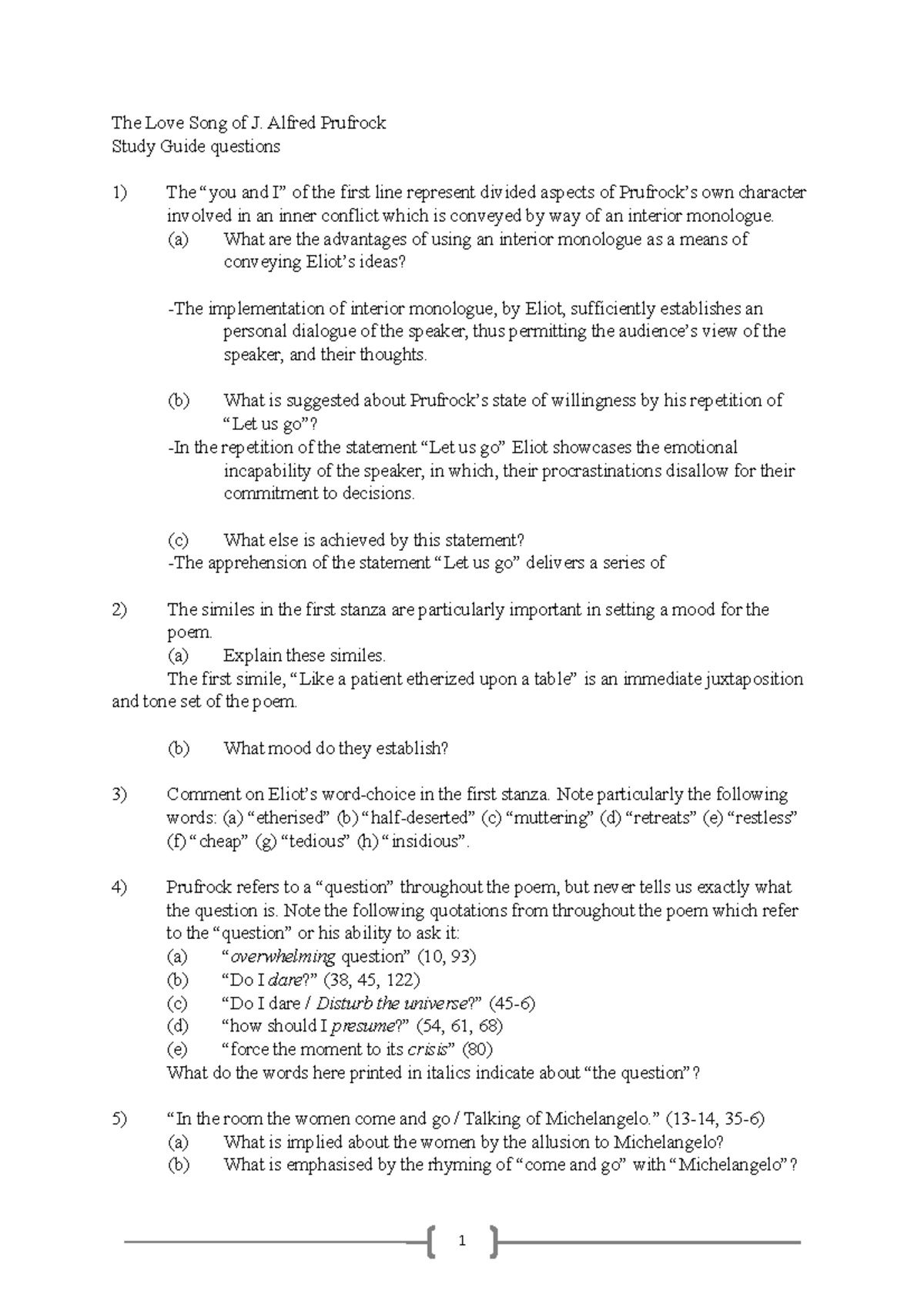 Eliot Prufrock qq V6 - The Love Song of J. Alfred Prufrock Study Guide ...