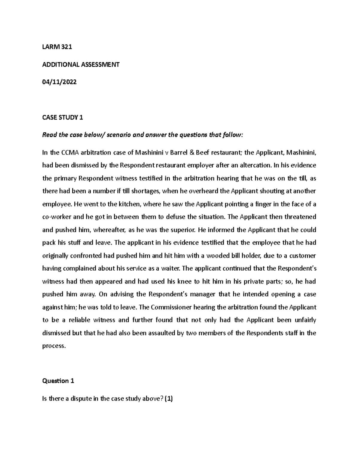 Additional assessment LARM 321 - LARM 321 ADDITIONAL ASSESSMENT 04/11 ...