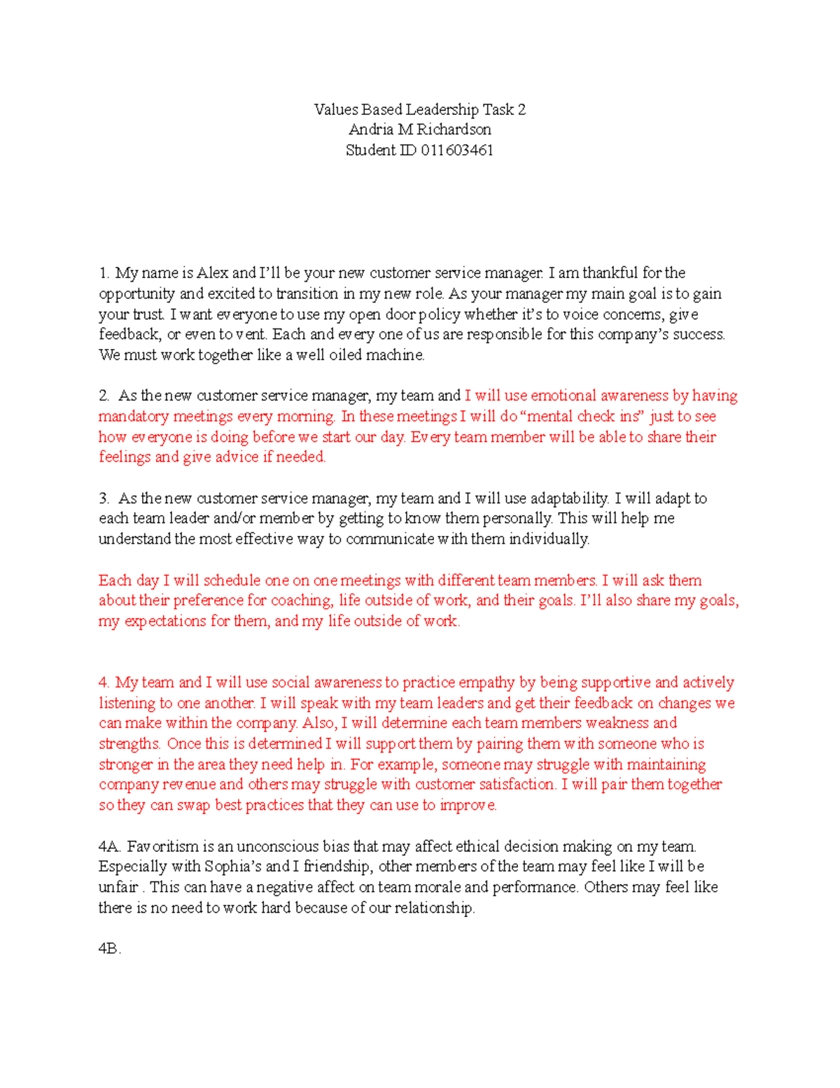 D253 TASK 2 - Values Based Leadership Task 2 Andria M Richardson ...