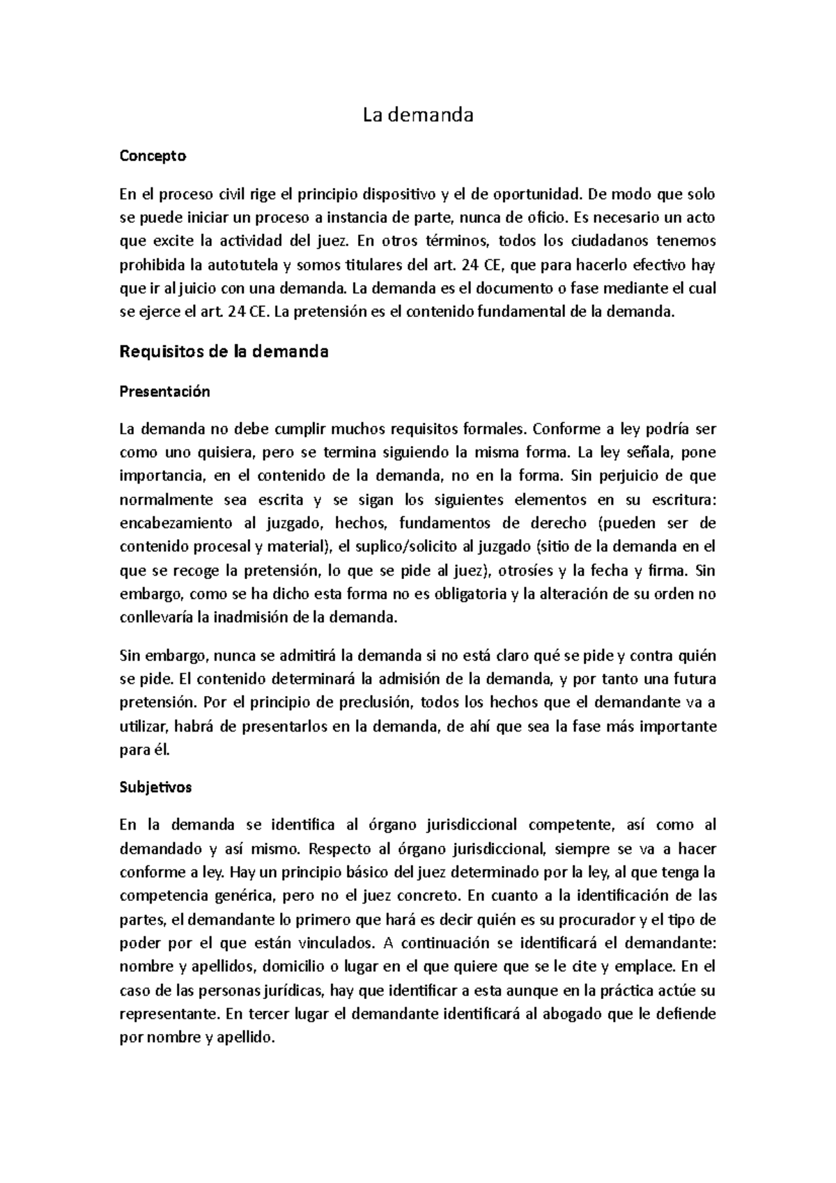 TEMA 6- Definitivo - Apuntes 6 - La demanda Concepto En el proceso ...