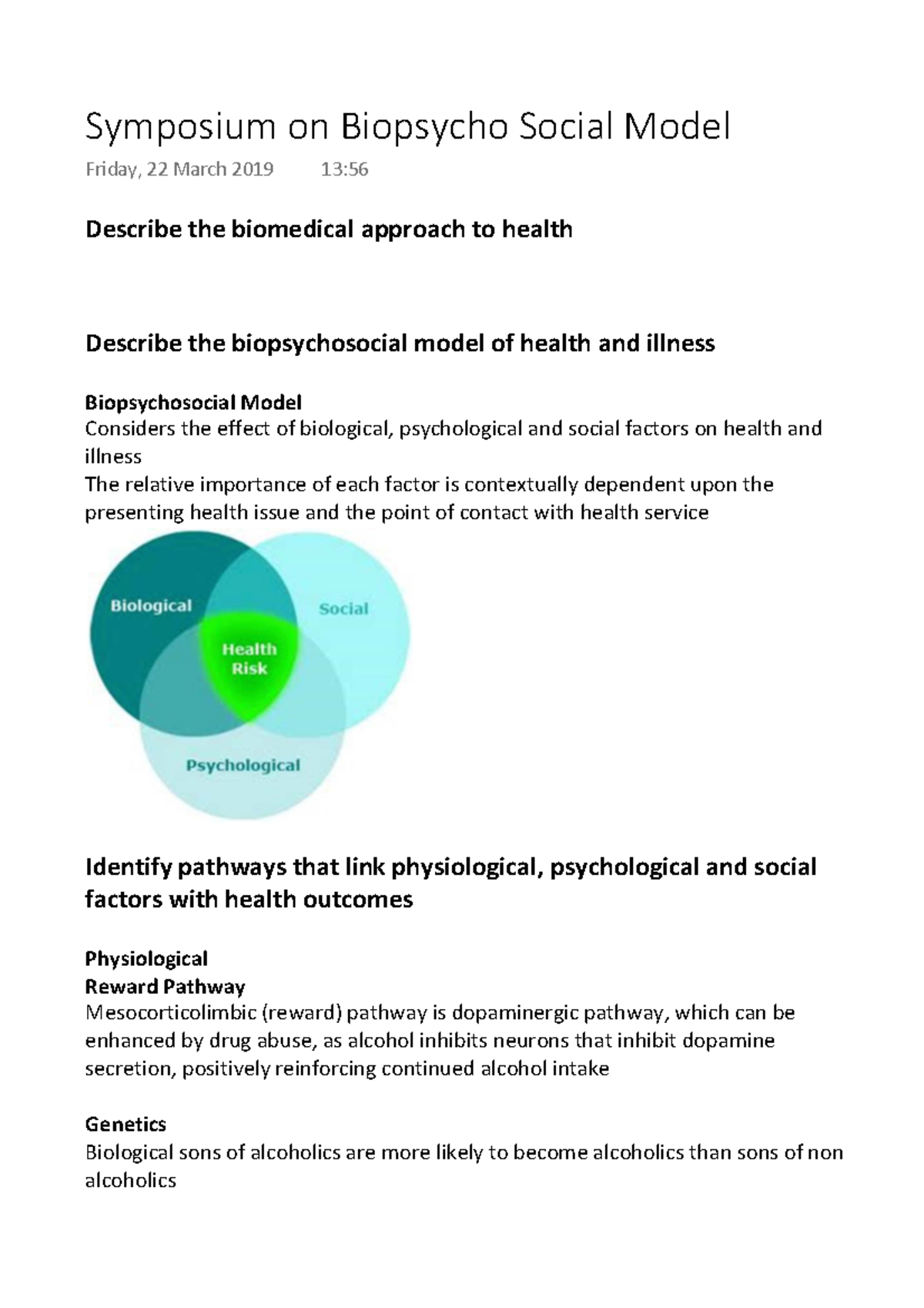 Symposium on Biopsycho Social Model - Describe the biomedical approach ...