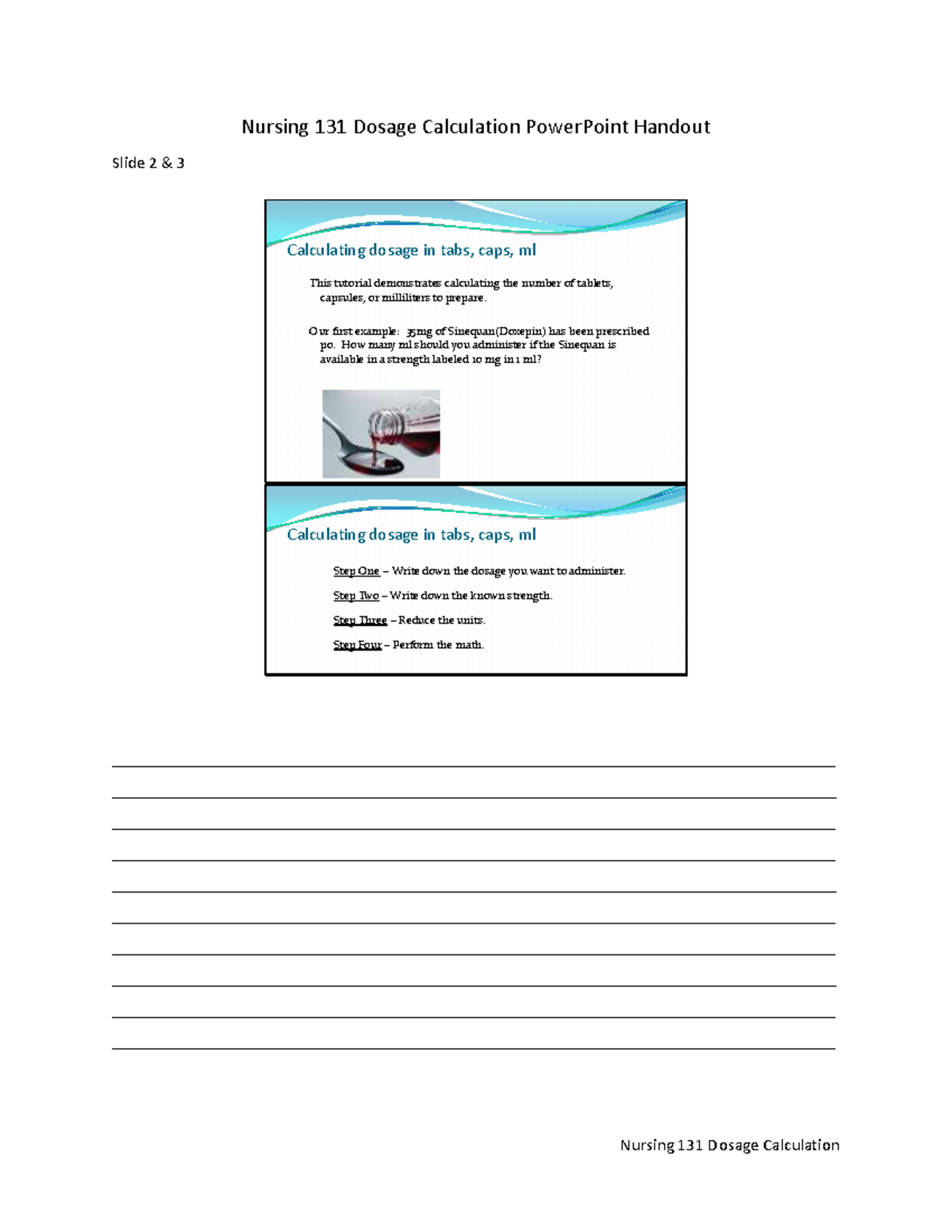 Dose Calc - Notes on curriculum - Nursing 131 Dosage Calculation ...