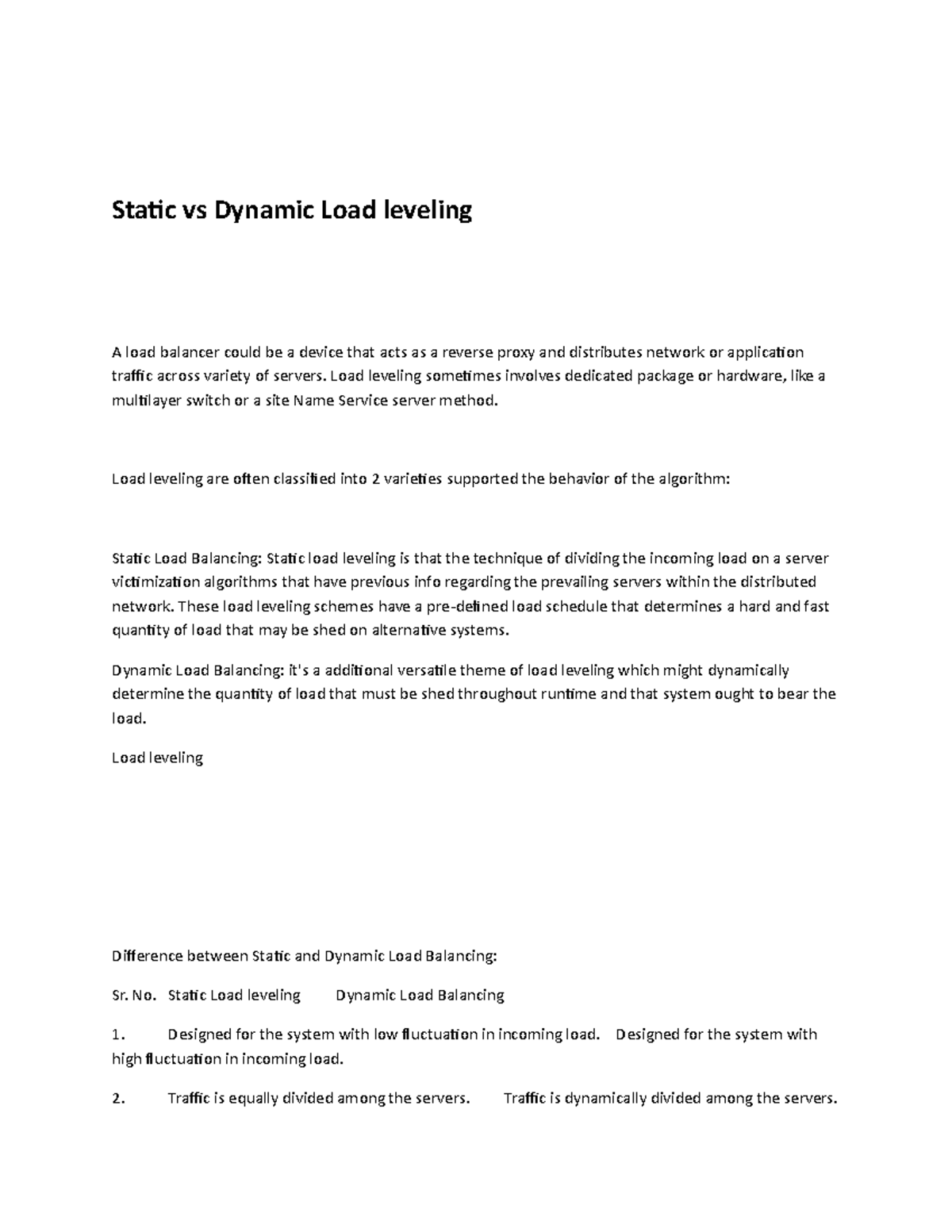 Static vs Dynamic Load leveling - Load leveling sometimes involves ...