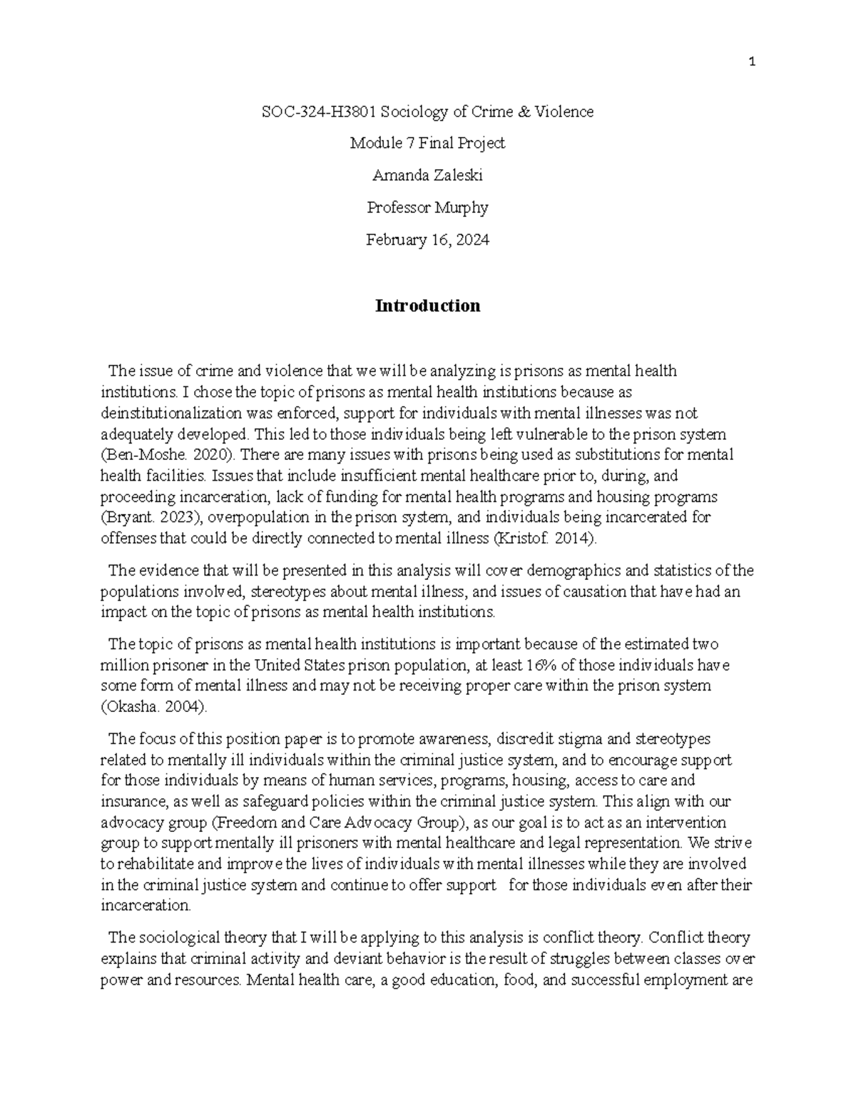 SOC324- Final - SOC-324-H3801 Sociology of Crime & Violence Module 7 ...