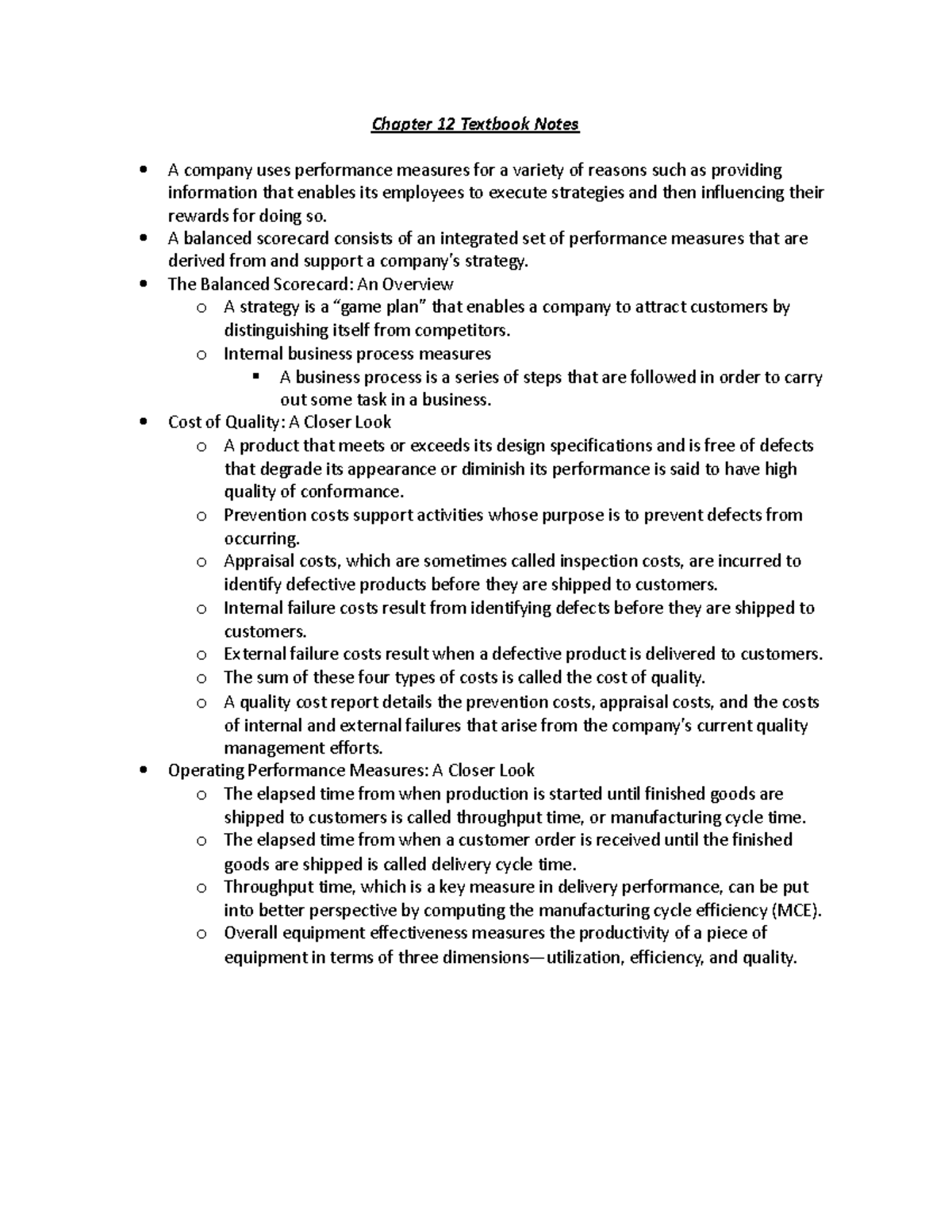 Chapter 12 Textbook Notes - Chapter 12 Textbook Notes A company uses ...