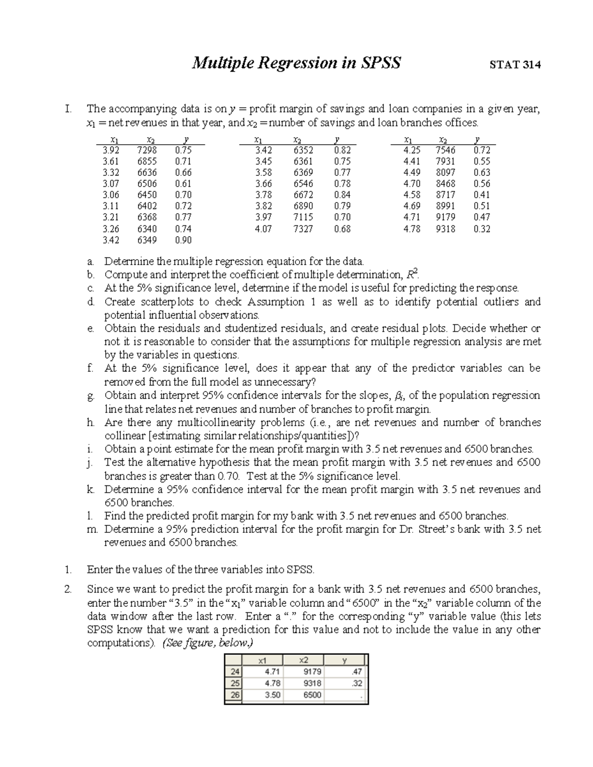MBS659 SPSS Regress Examples and solutions - Multiple Regression in SPSS STAT 314 I. The - Studocu