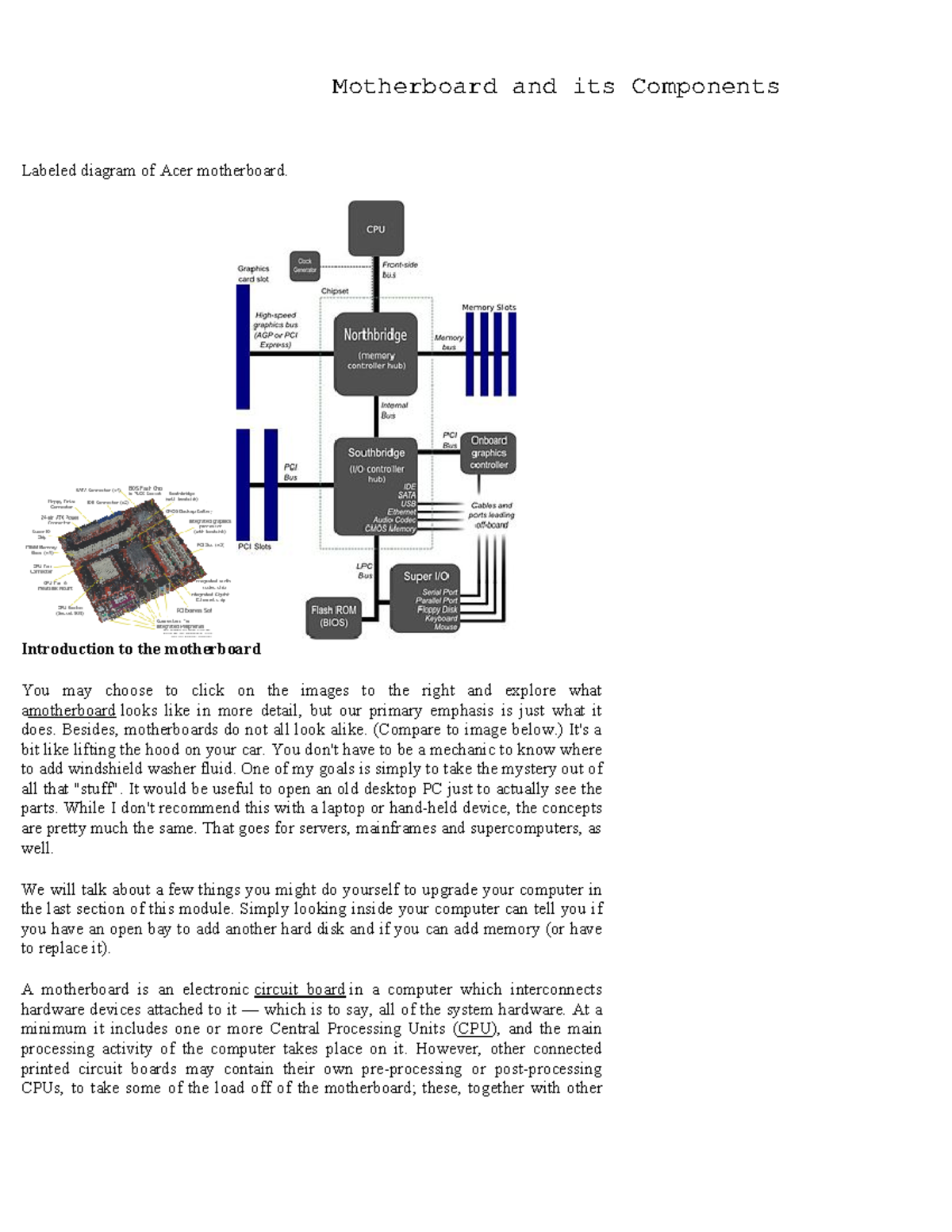 Motherboard - Labeled diagramAcer motherboard Introduction to the ...