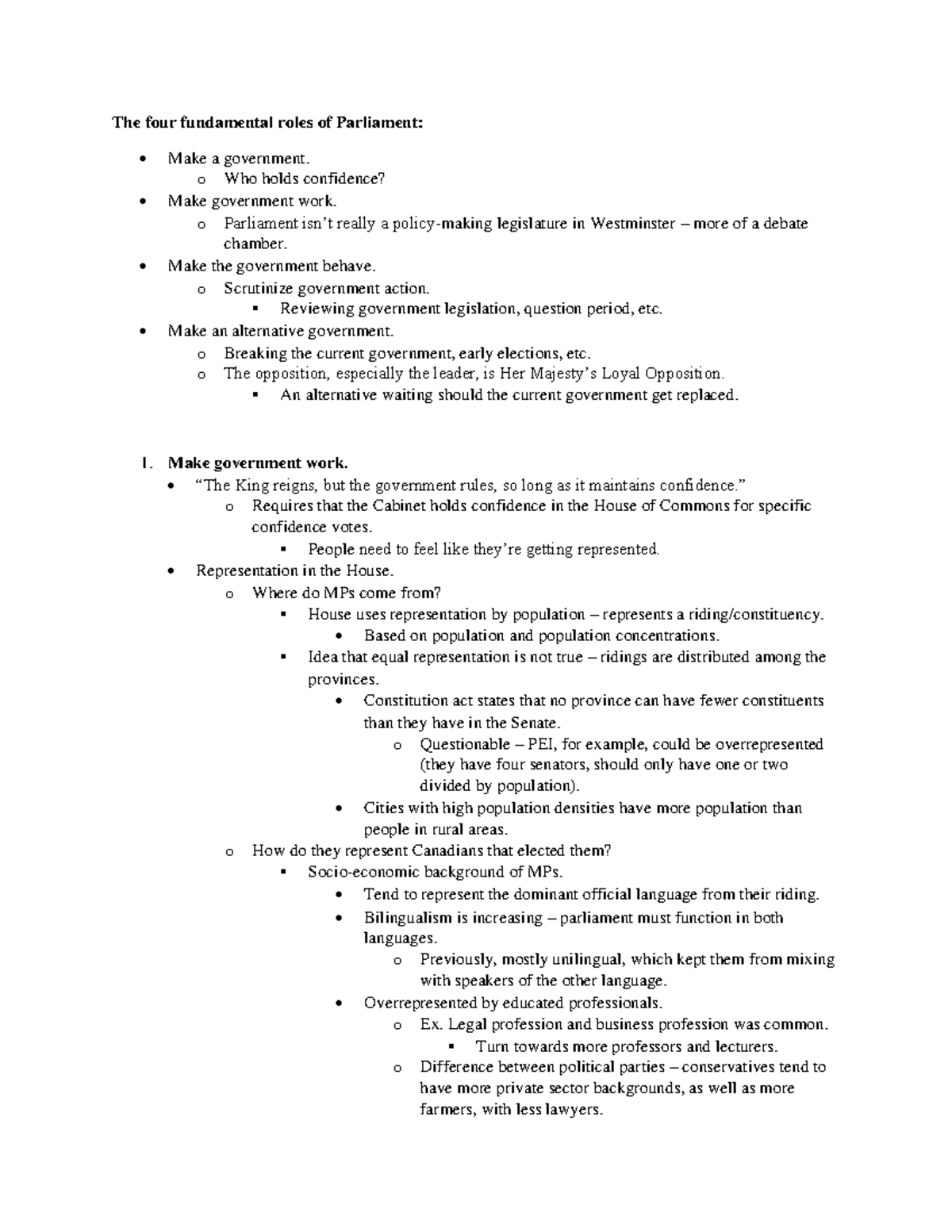 PSCI 2003 Week 6 - House of Commons - The four fundamental roles of ...