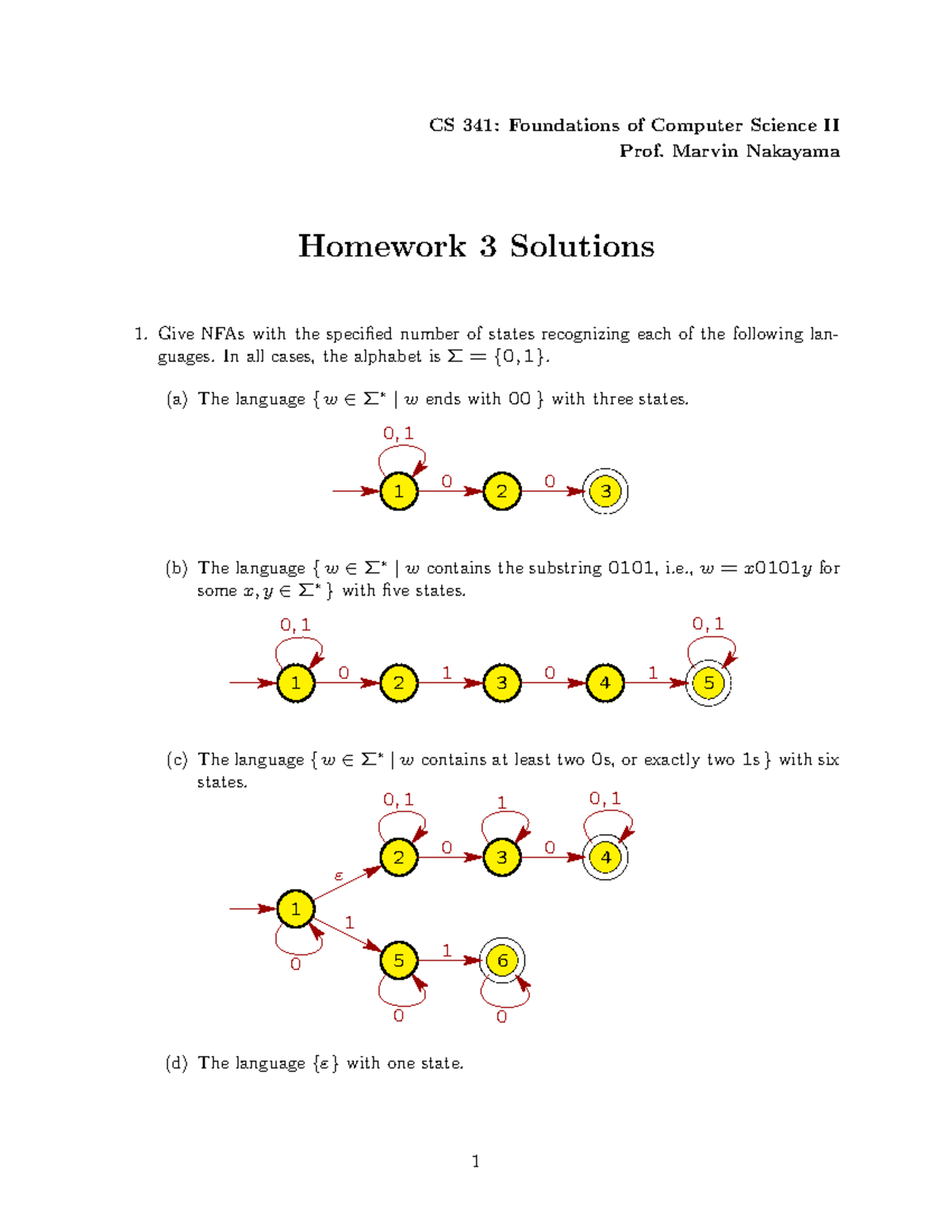 Hwsoln 03 - CS 341: Foundations of Computer Science II Prof. Marvin Nakayama Homework 3 ...