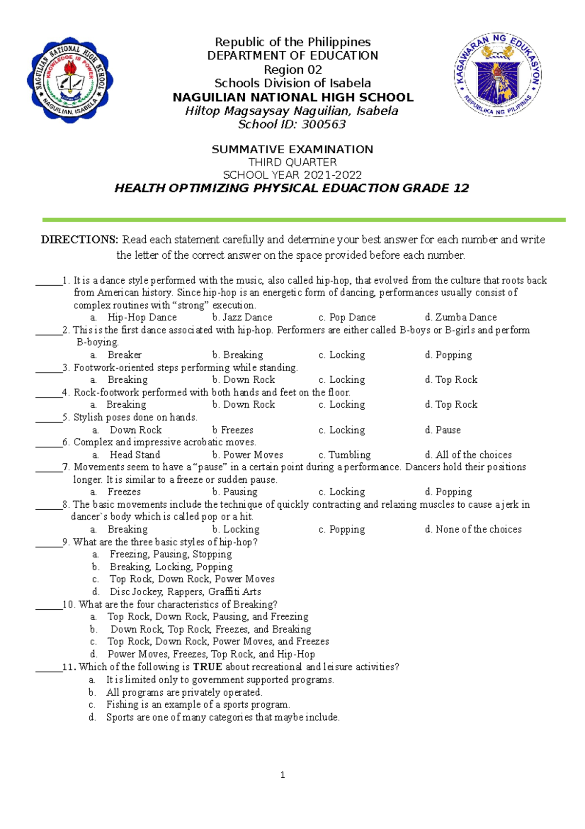 Health optimizing physical education - Republic of the Philippines ...