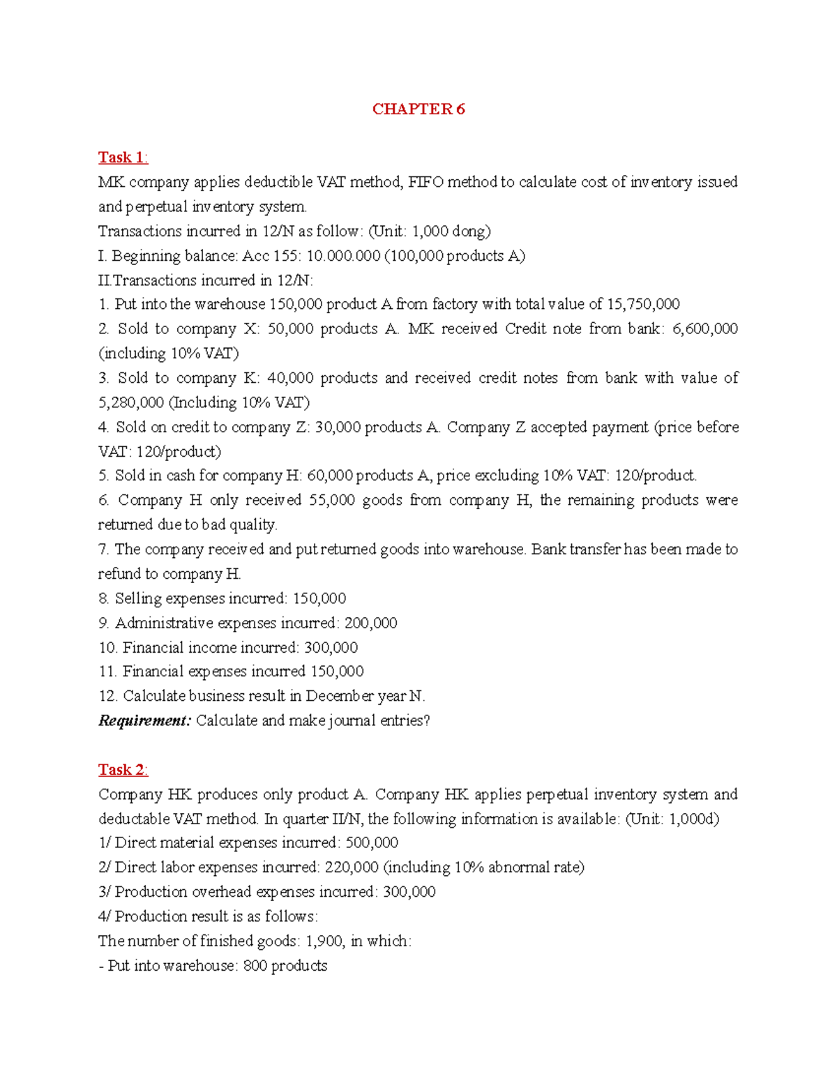 Chapter 6 - dsadsadsadsa - CHAPTER 6 Task 1: MK company applies ...