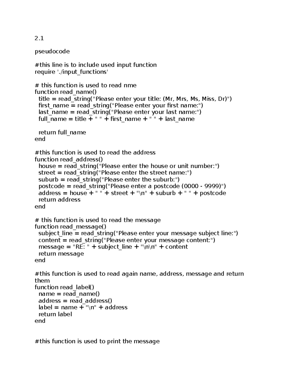 2.1 pseudocode - 2.1 - 2. pseudocode #this line is to include used ...