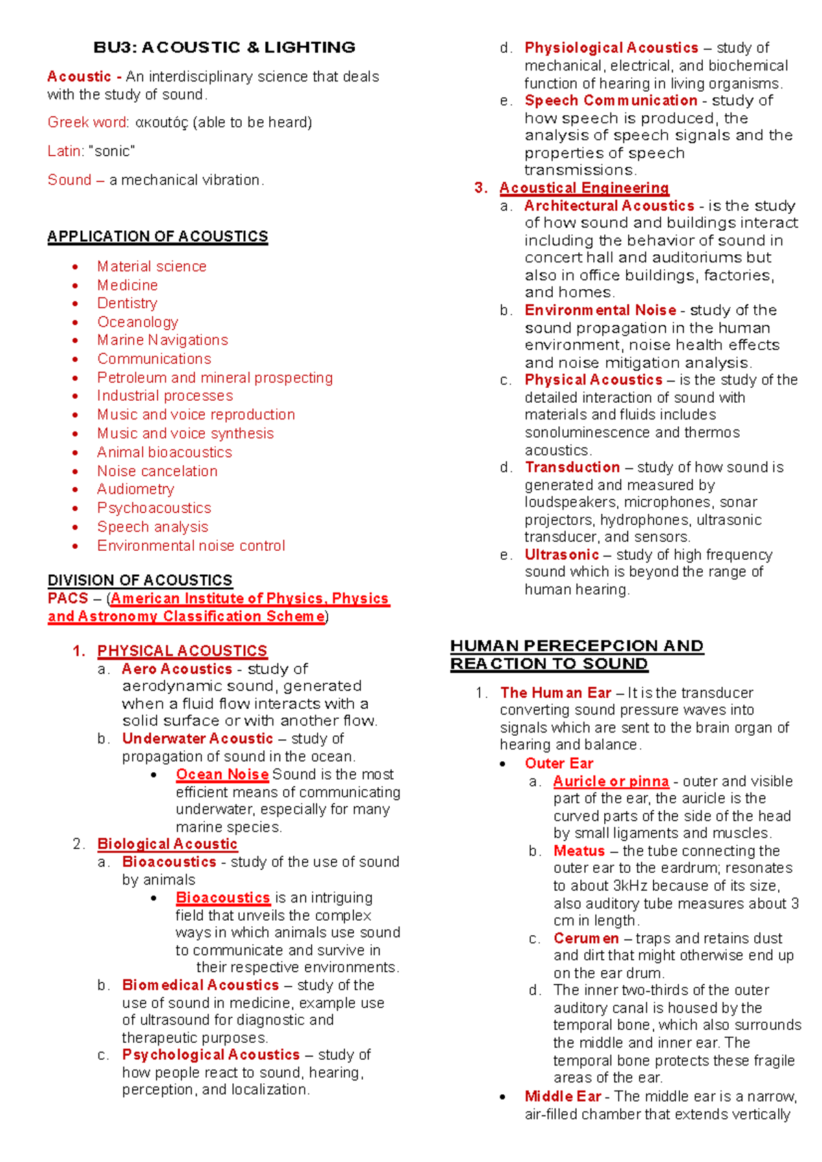 BU3 Acoustic AND Lighting - BU3: ACOUSTIC & LIGHTING Acoustic - An ...