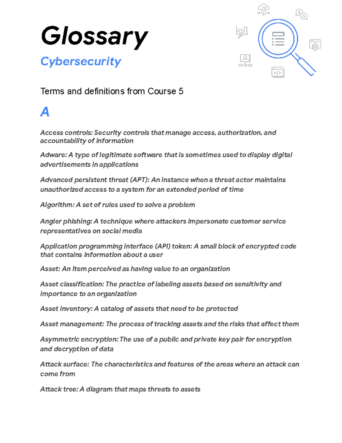 Course 5-glossary - this is the glossary for cyber security - Glossary ...