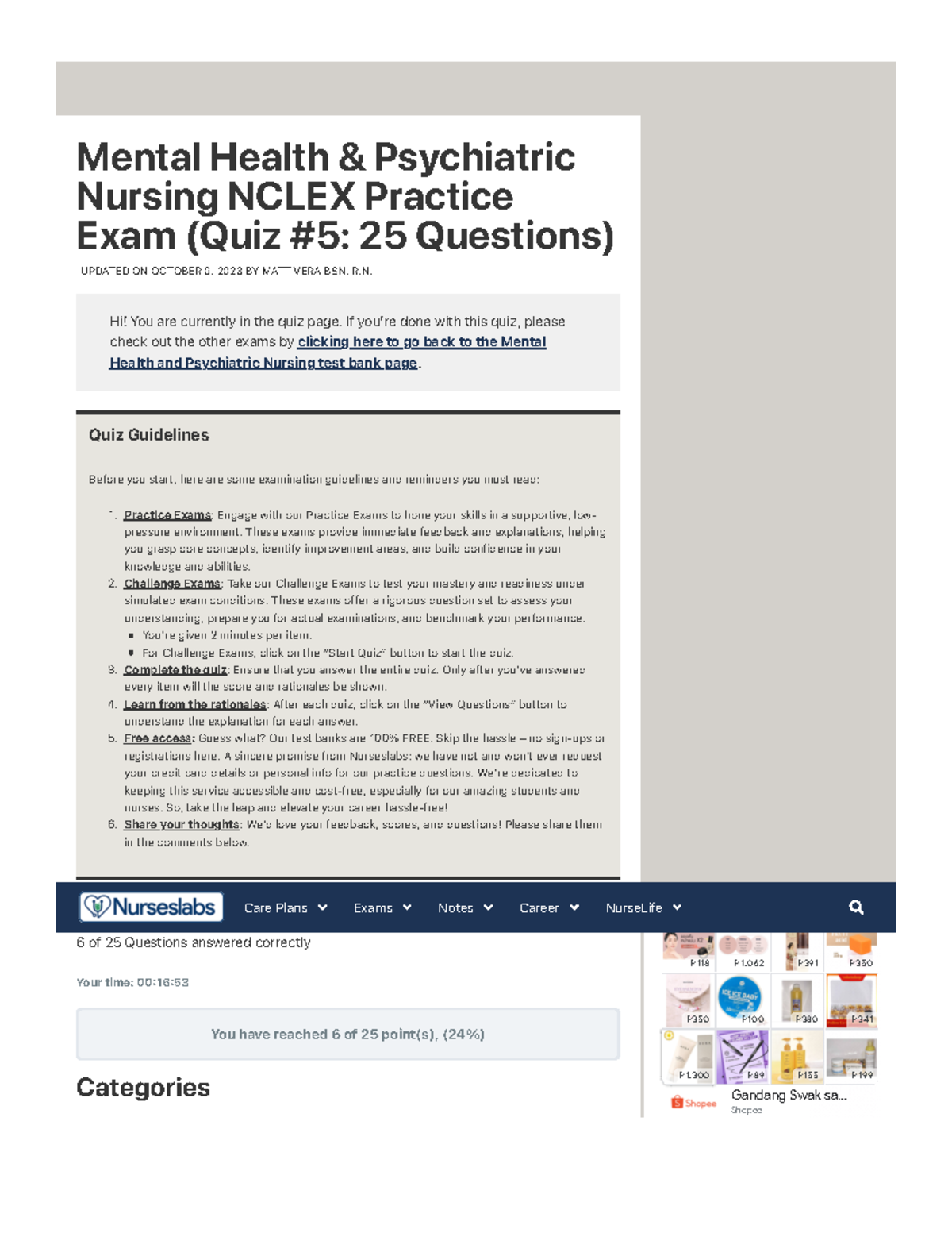 Mental Health & Psychiatric Nursing Nclex Practice Exam (Quiz #5- 25 Questions) - Mental Health ...