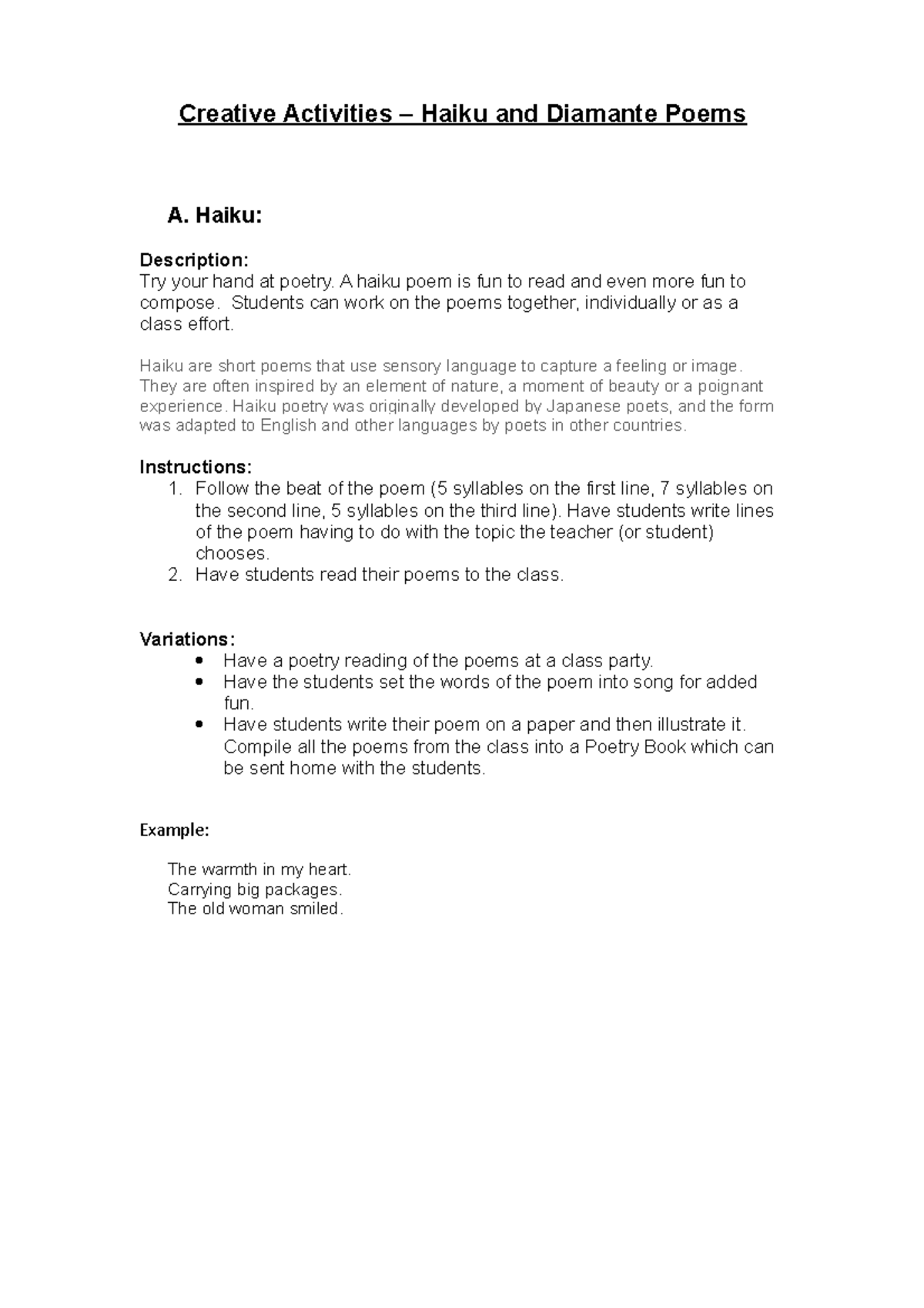 Creative Activities-poetry-finaldoc - Creative Activities – Haiku and ...