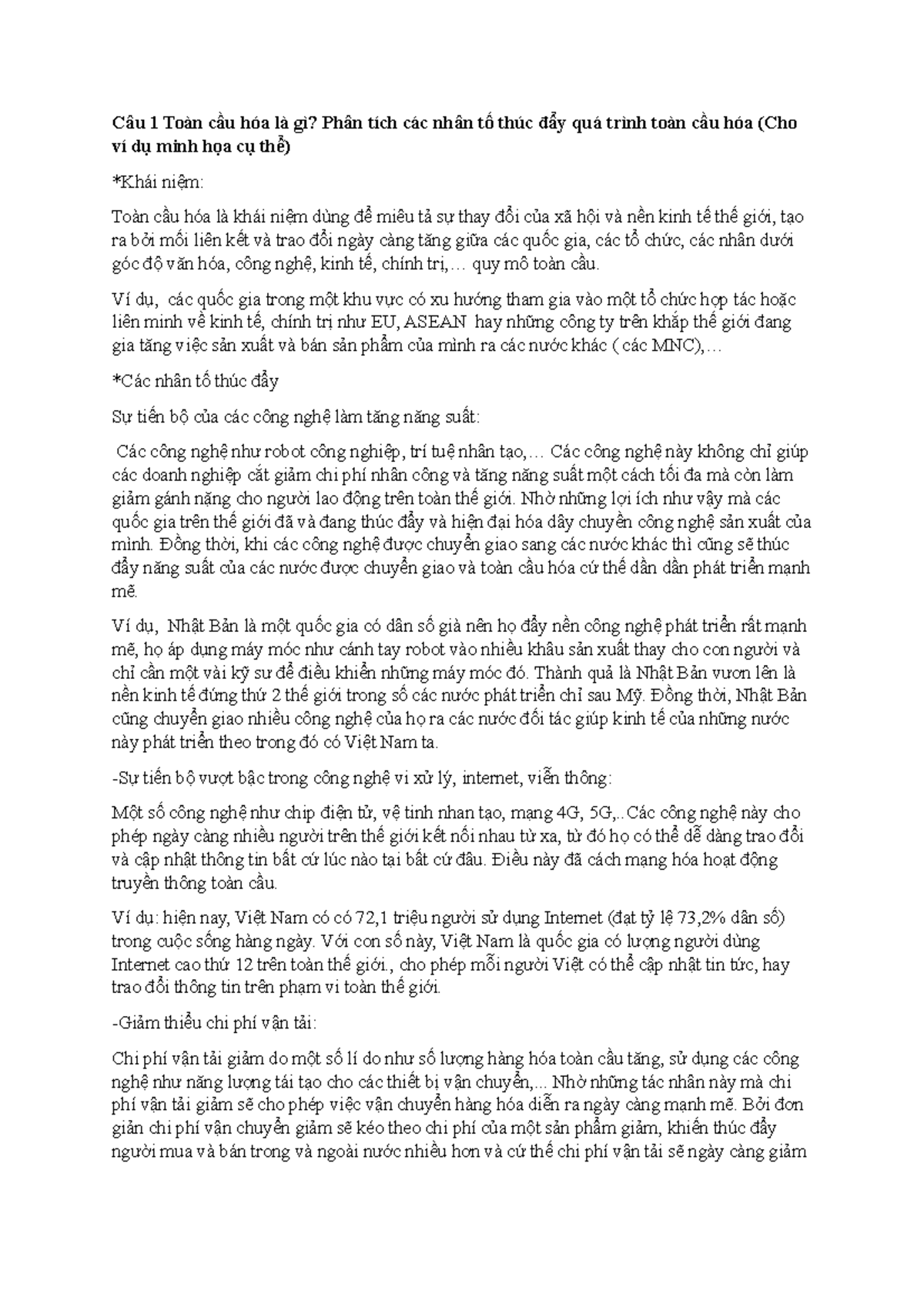 Qtkdqt - bai tap nhom co tinh chat tham khao - Câu 1 Toàn cầu hóa là gì ...