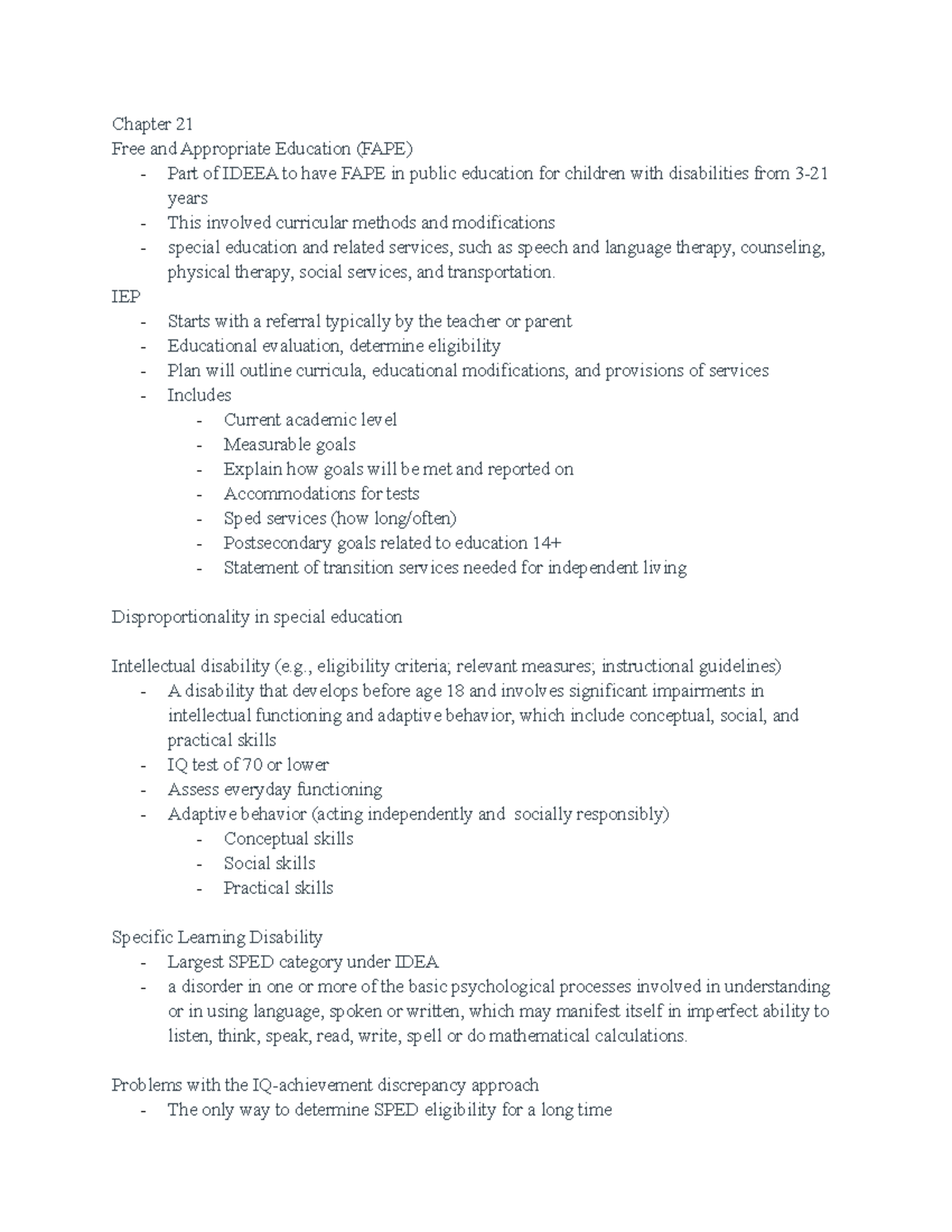 Unit 4 textbook notes - Dr. Sherman - Chapter 21 Free and Appropriate ...