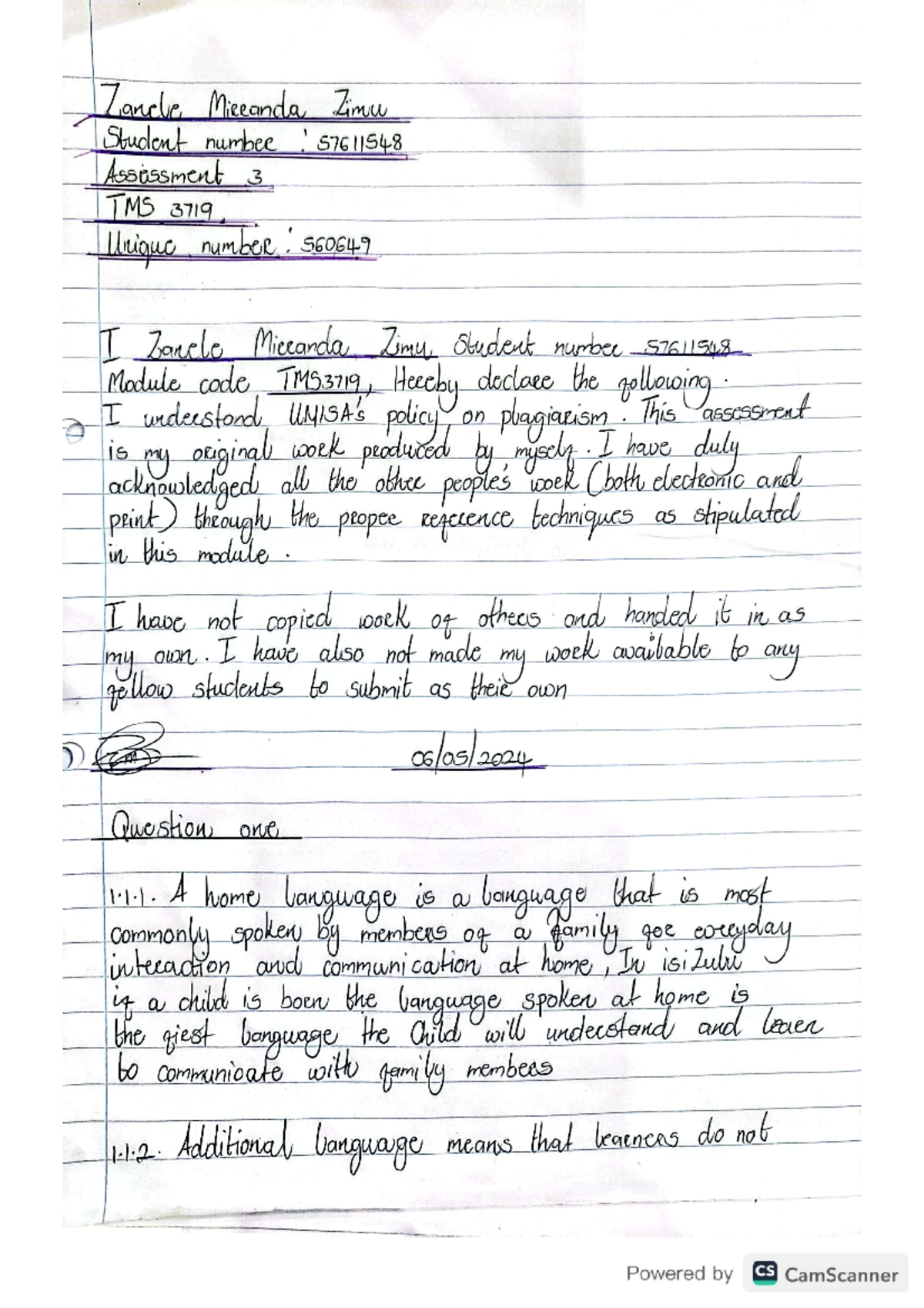 Zanele Assignment 03 - Ass 3 - Zanche MiRRanda Zimu Student numbee ...