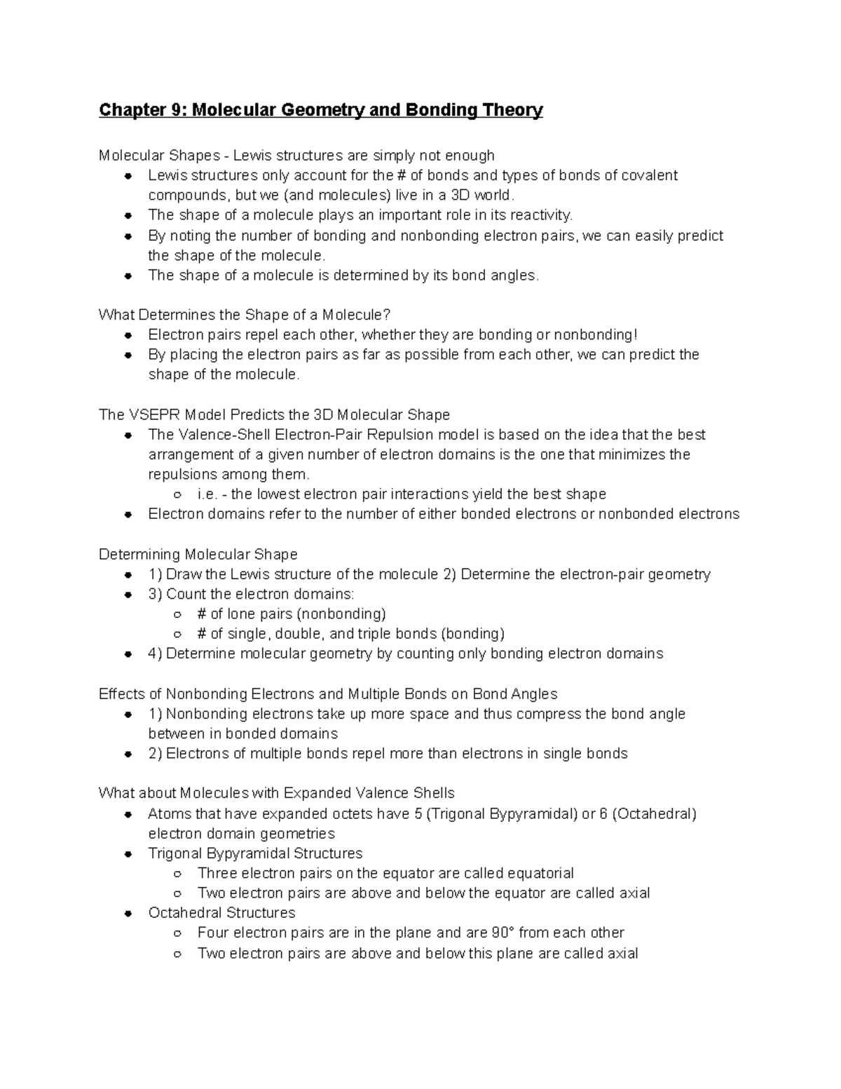 Gen Chem 1 Ch. 9 - Chapter 9: Molecular Geometry and Bonding Theory ...