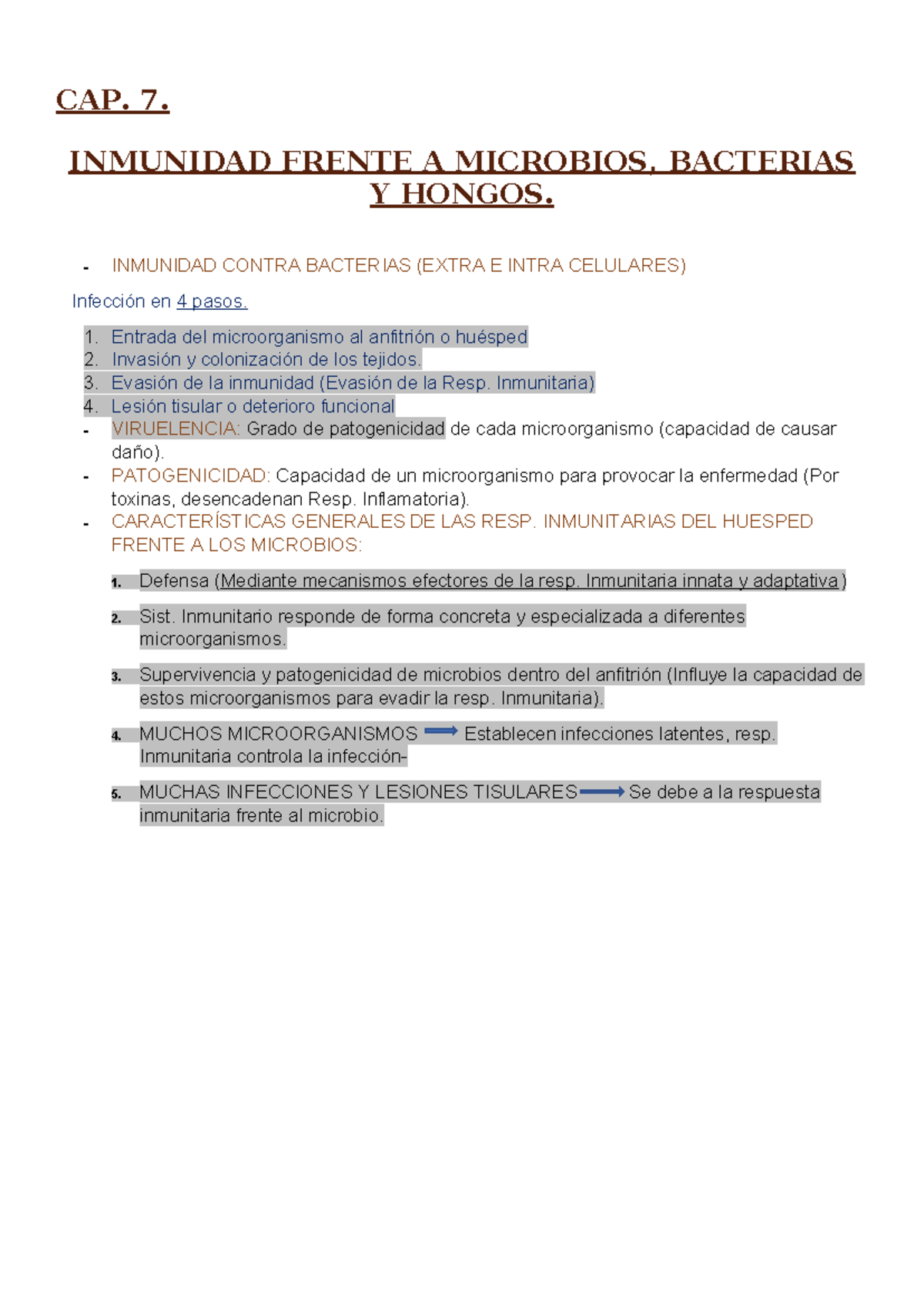 INMUNIDAD FRENTE A MICROBIOS, BACTERIAS Y HONGOS. - CAP. 7. INMUNIDAD FRENTE A MICROBIOS ...