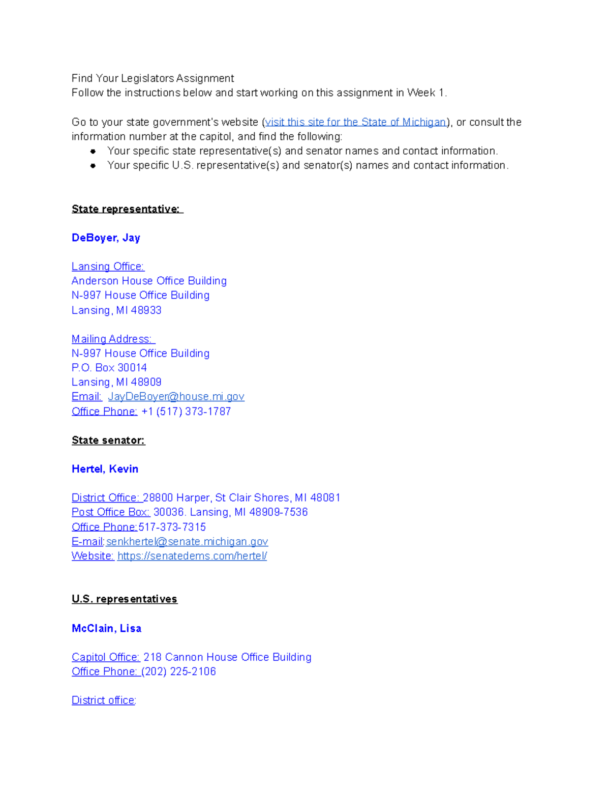 Find Your Legislators Assignment - Go to your state government’s ...