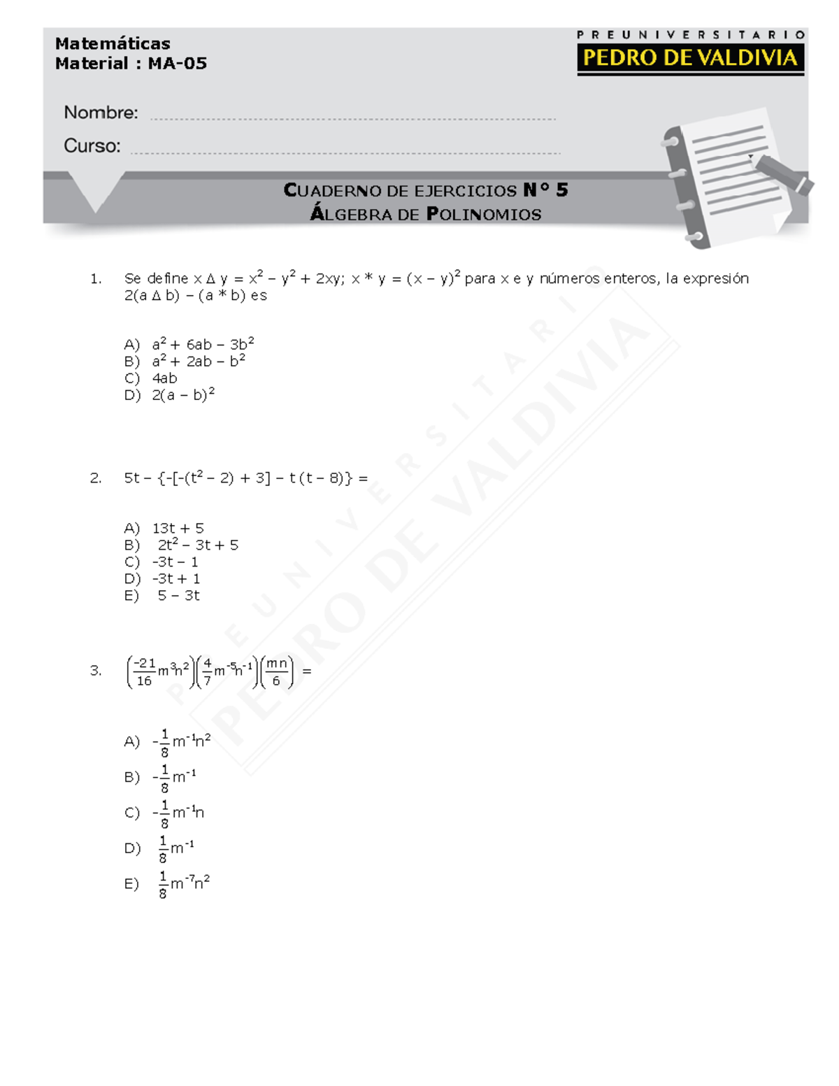 MA05 - Álgebra de Polinomio 2022 - CUADERNO DE EJERCICIOS N° 5 ÁLGEBRA ...