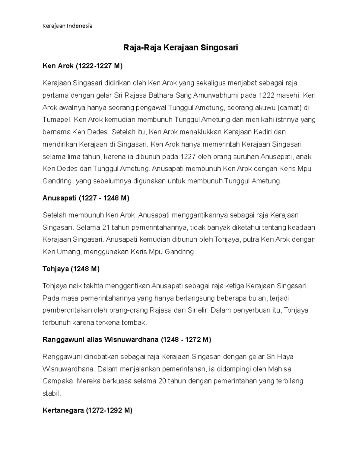 Raja-raja Singasari - Kerajaan Indonesia Raja-Raja Kerajaan Singosari ...