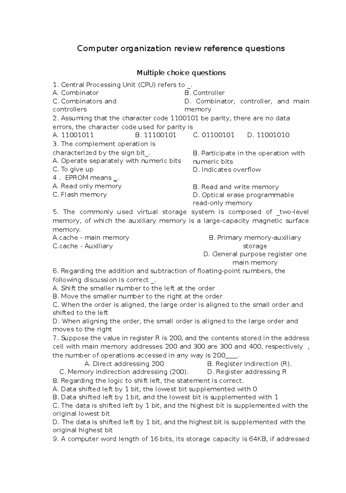 Computer organization review reference questions CS281 - Computer ...