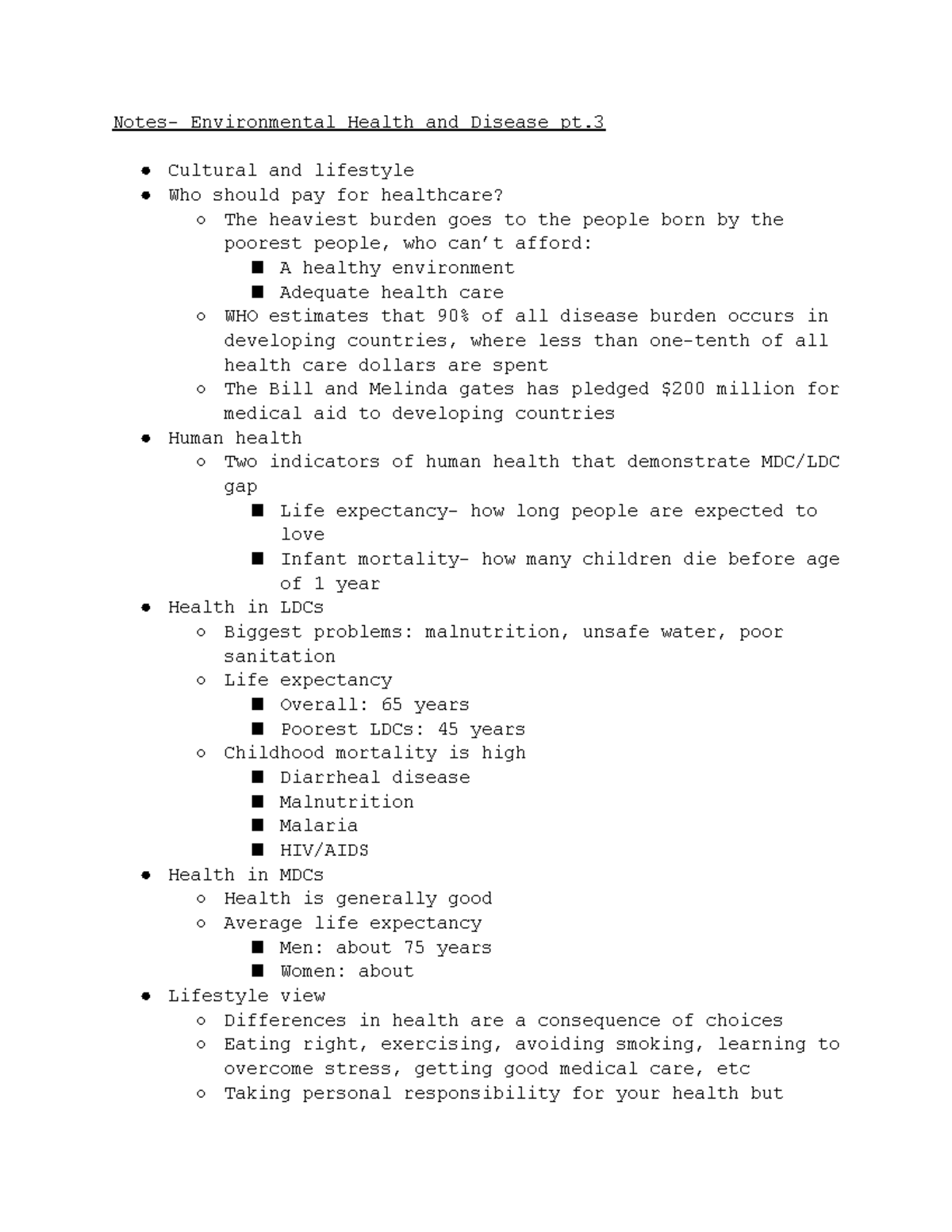 Global Environmental Issues Notes 14 - Notes- Environmental Health and ...
