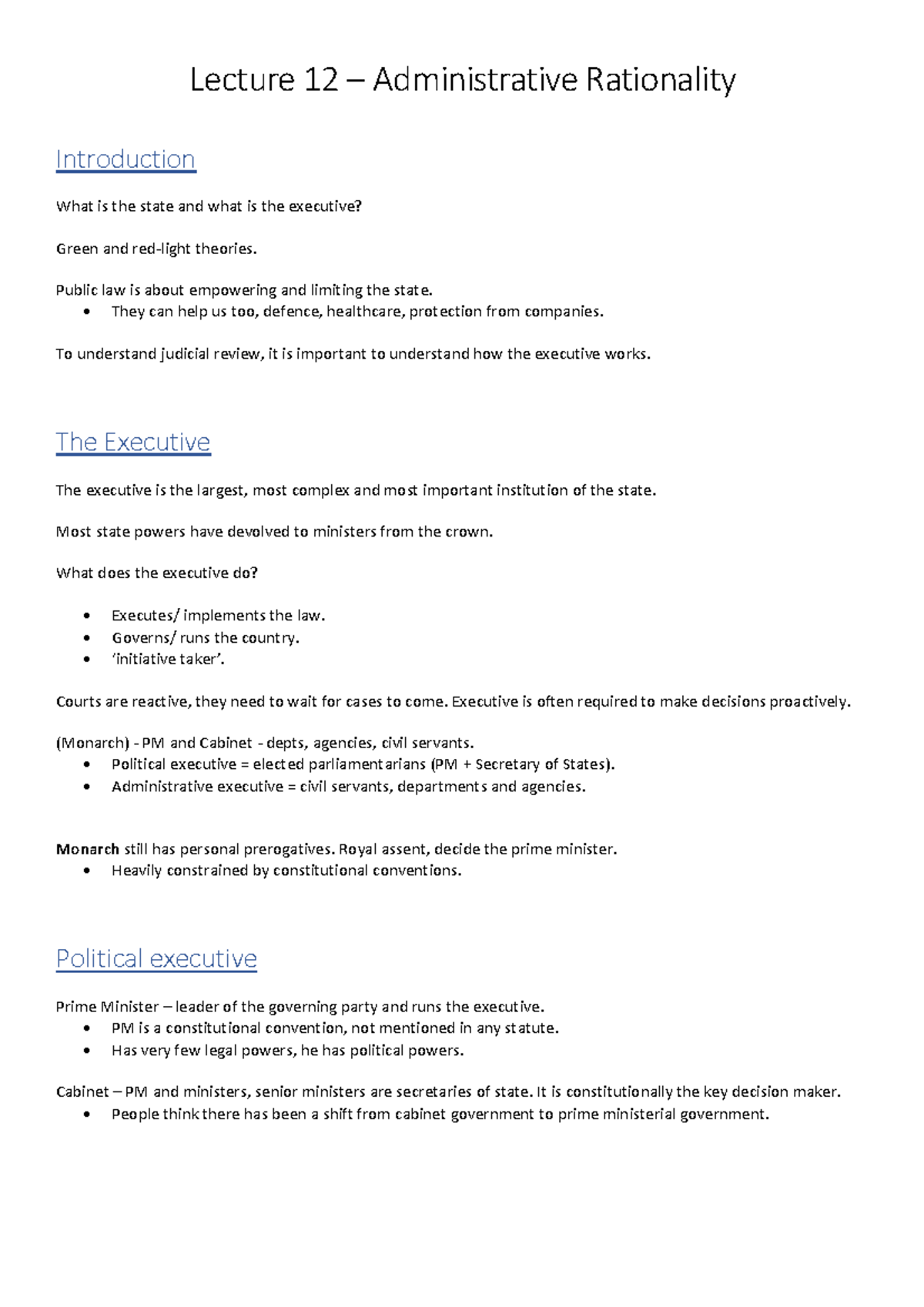 Administrative Rationality Lecture 12 Notes Lecture 12