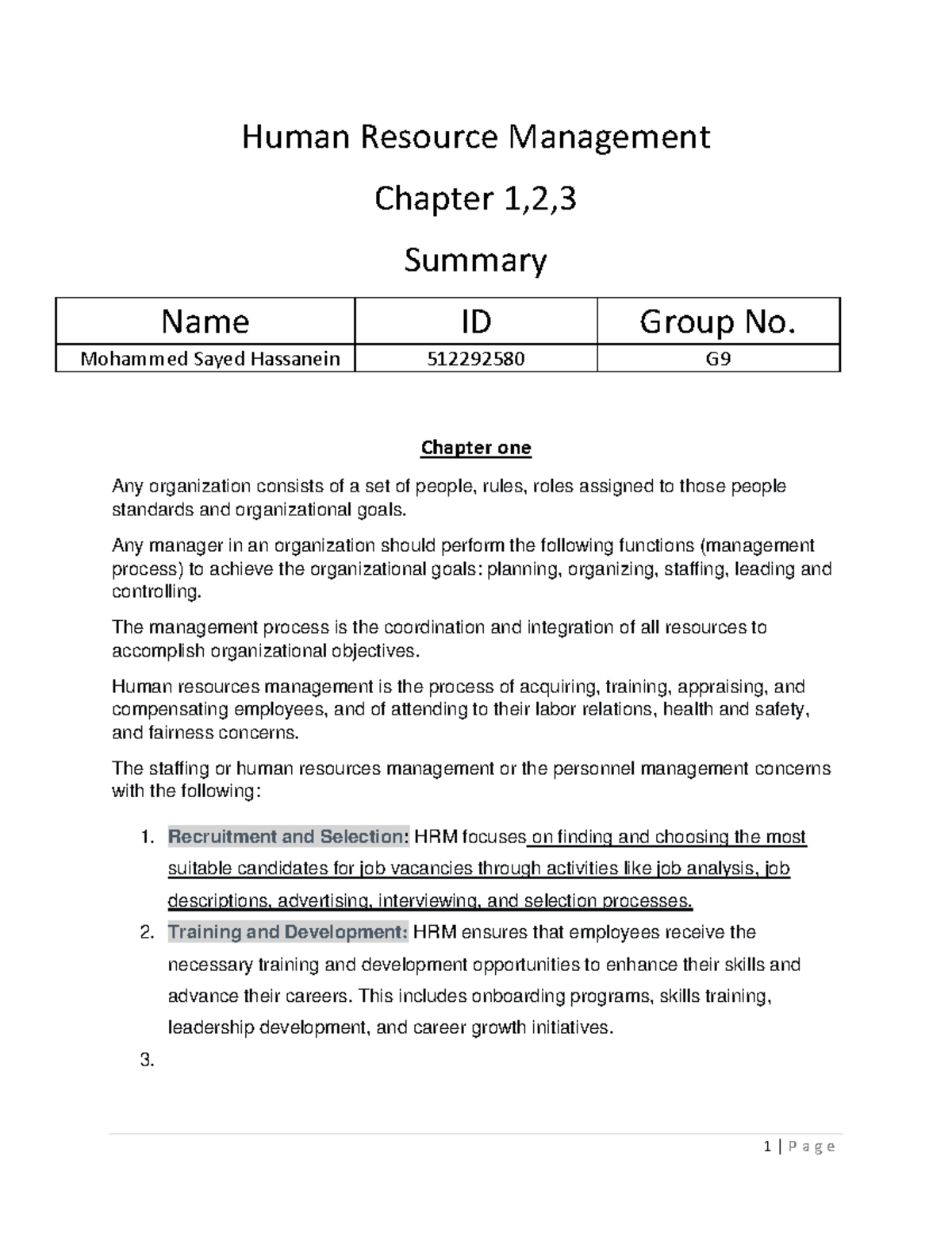 HRM assignment - FDDD - Human Resource Management Chapter 1,2, Summary ...
