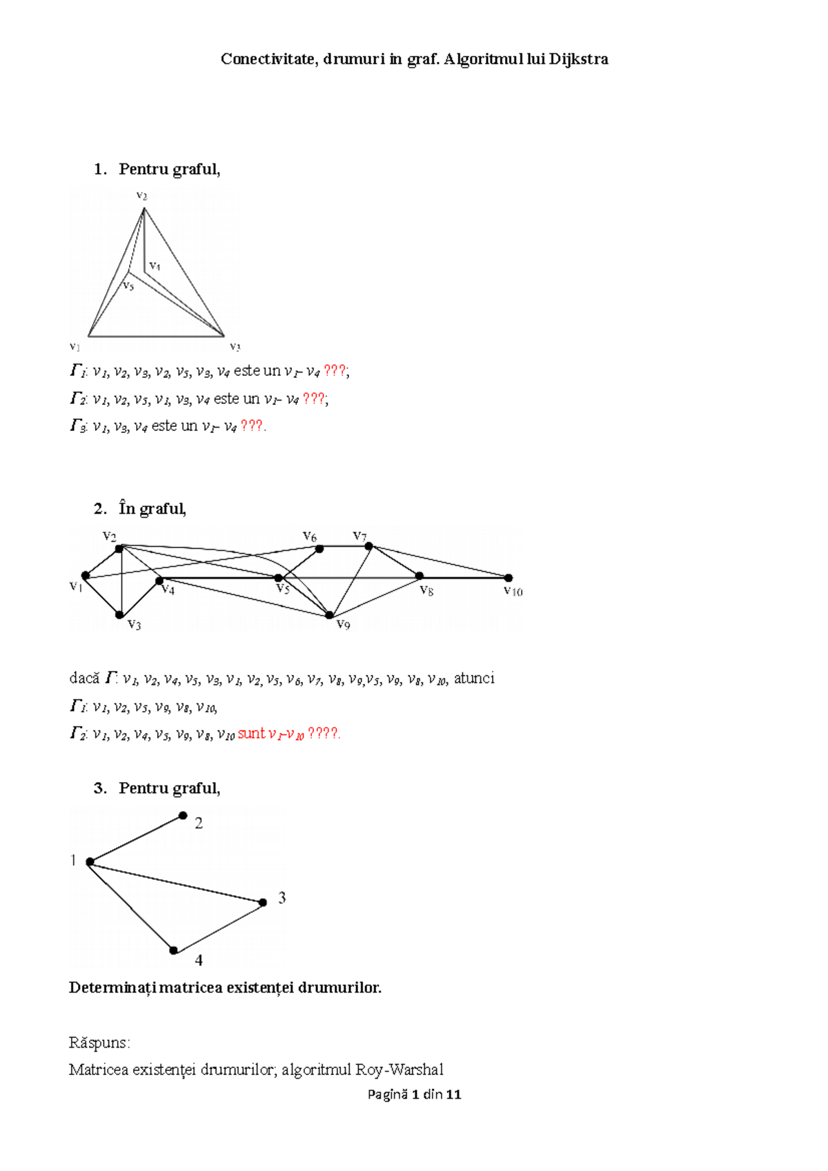 S12. Conectivitate. Drumuri in graf. Algoritmul lui Dijkstra-enunturi ...