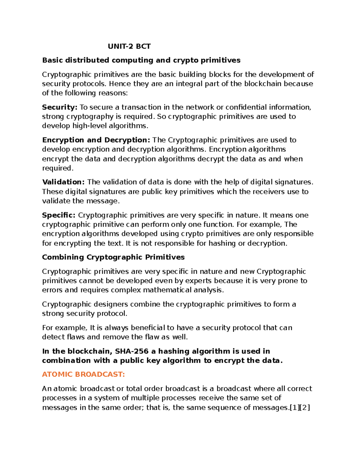 Block Chain Technology UNIT 2 Notes - UNIT-2 BCT Basic distributed ...