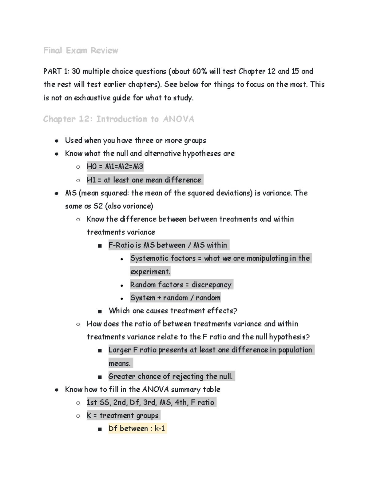 Final Exam Review Final Exam Review Part 1 30 Multiple Choice