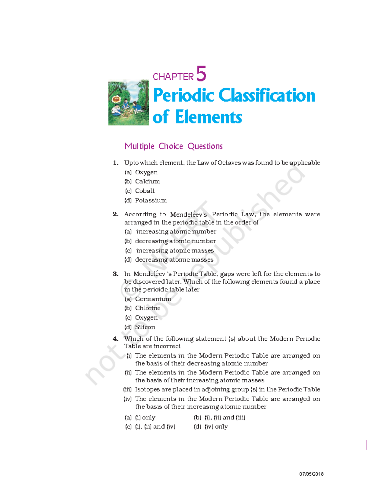 Periodic classification - Multiple Choice Questions Upto which element ...