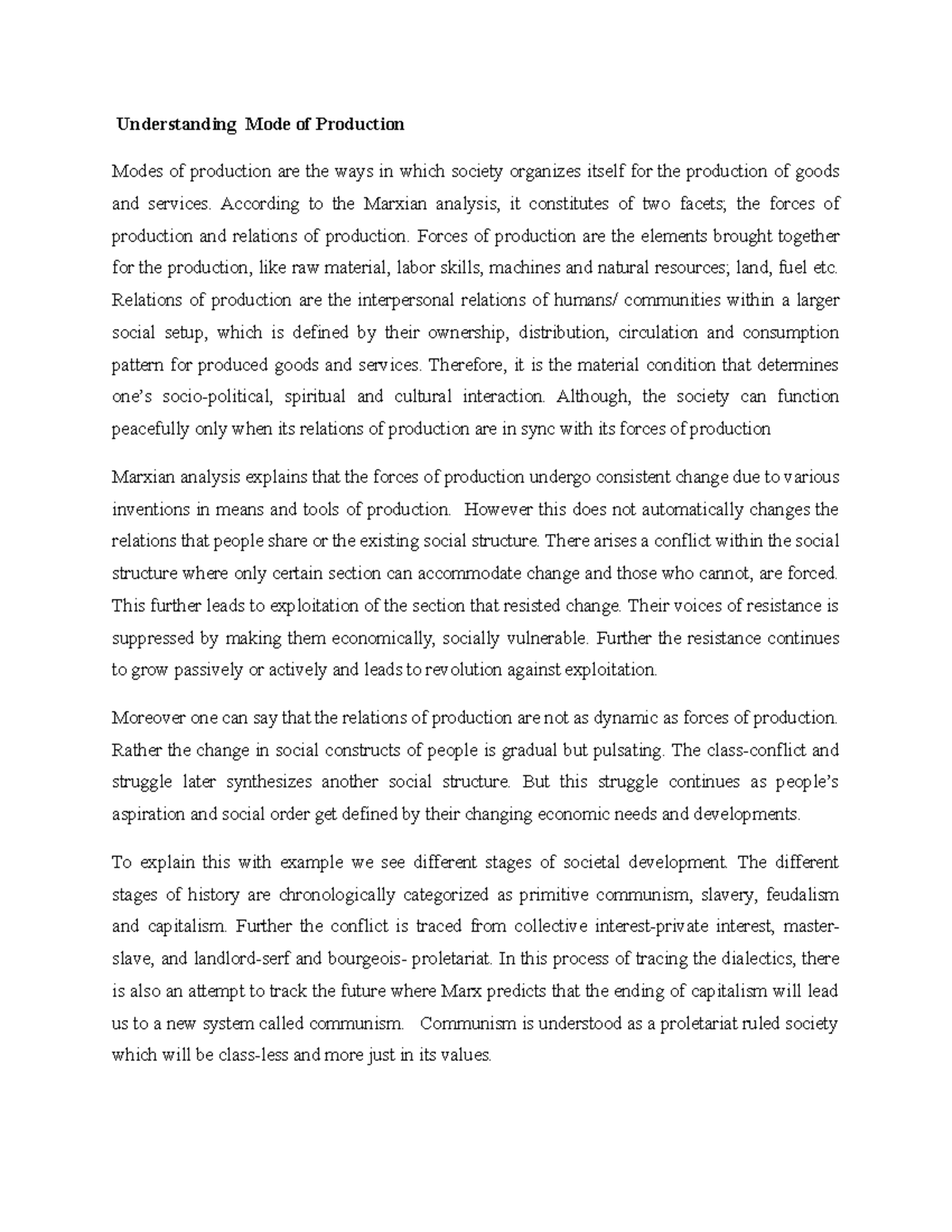 Analysis of change in Modes of Production - Understanding Mode of ...