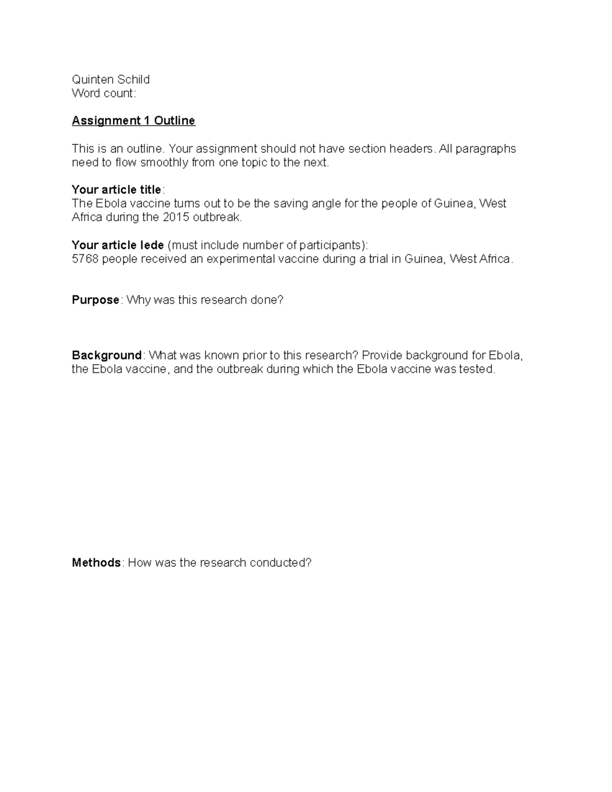 Assignment 1 Outline - Quinten Schild Word count: Assignment 1 Outline ...