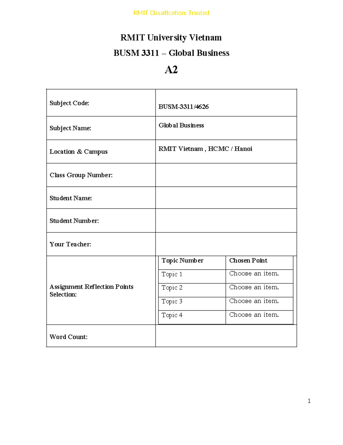 GB - A2 - Cover Page-1 - RMIT Classification: Trusted RMIT University Vietnam BUSM 3311 – Global ...