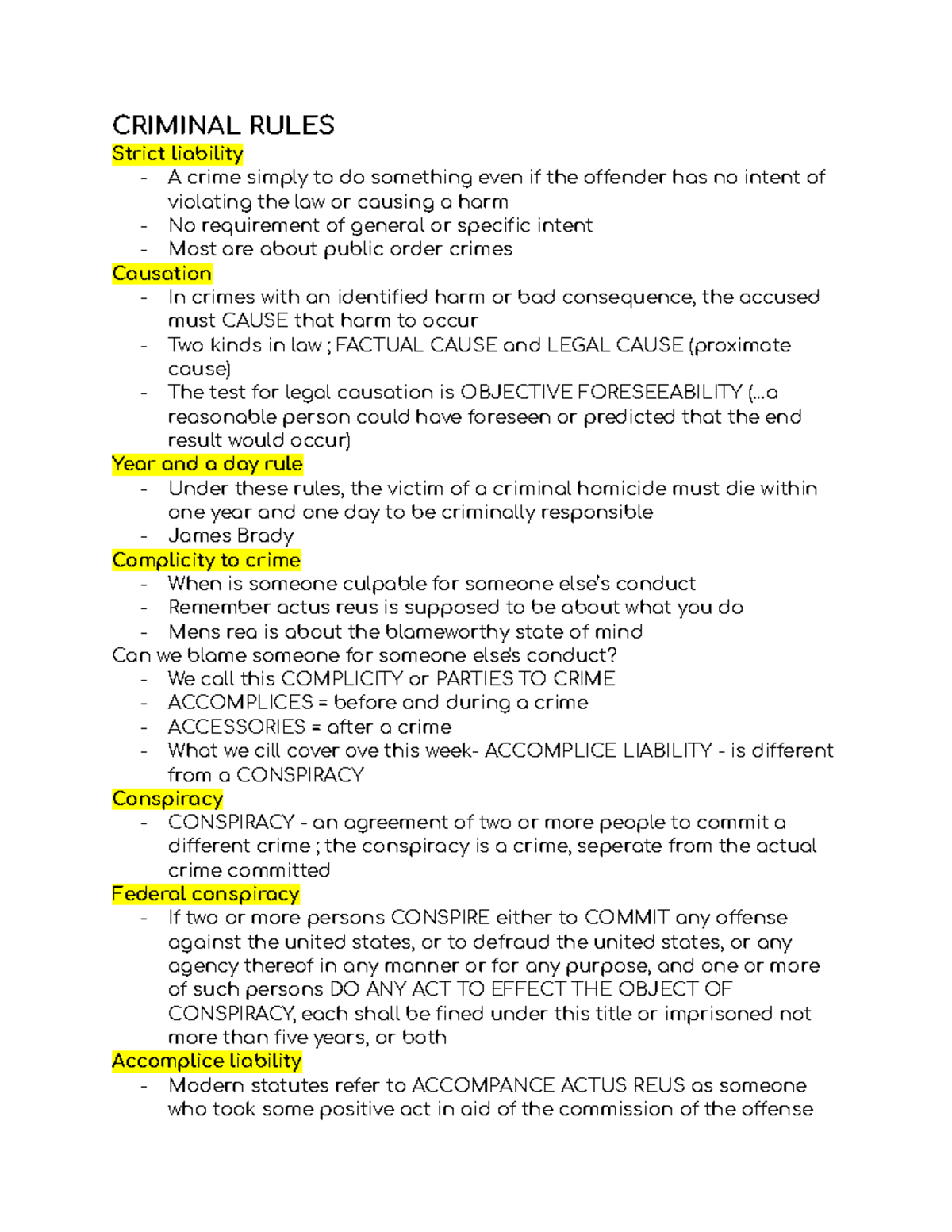 Criminal Rules - CRIMINAL RULES Strict liability - A crime simply to do ...