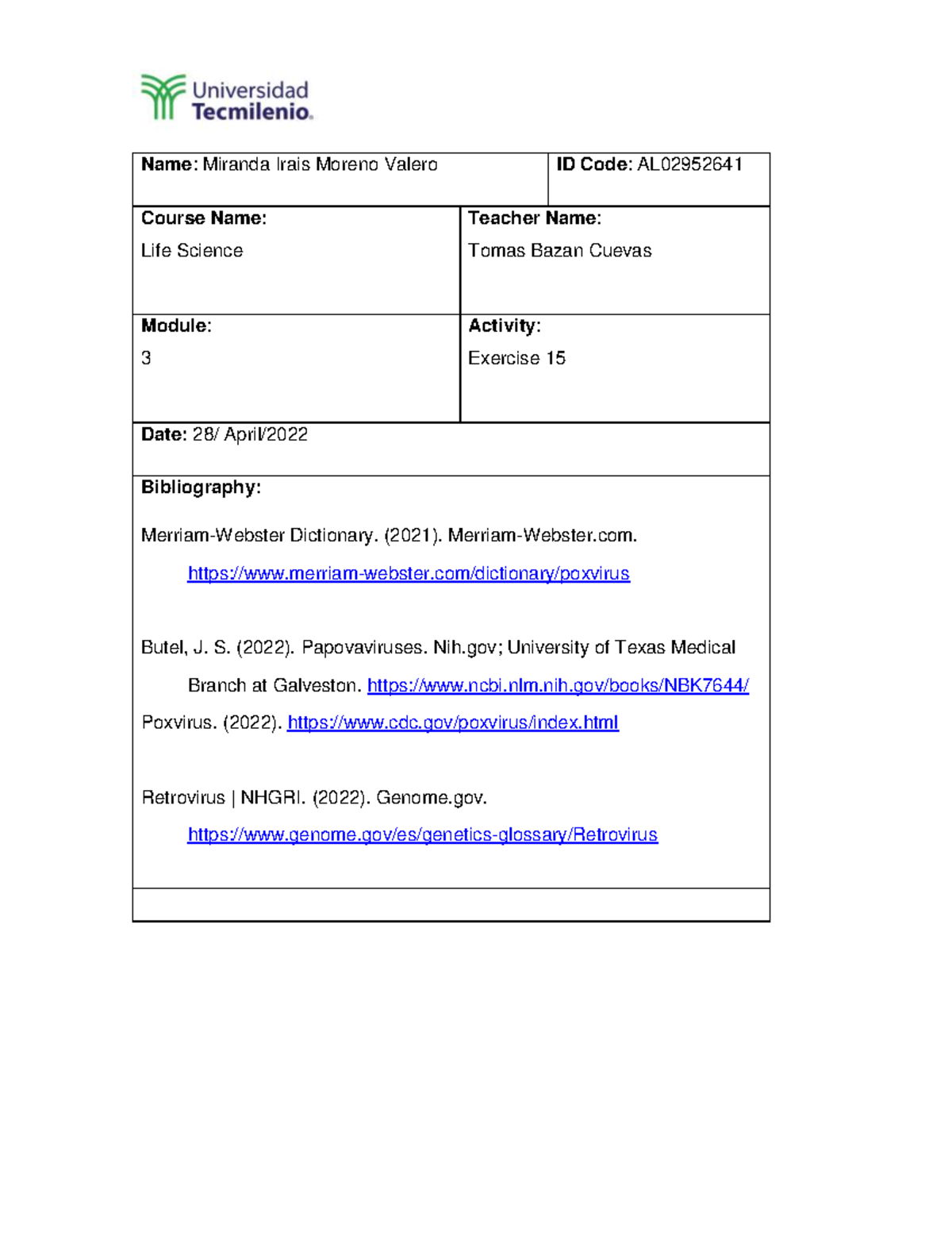 Exercise 15 - Yes it is important - Name : Miranda Irais Moreno Valero ...