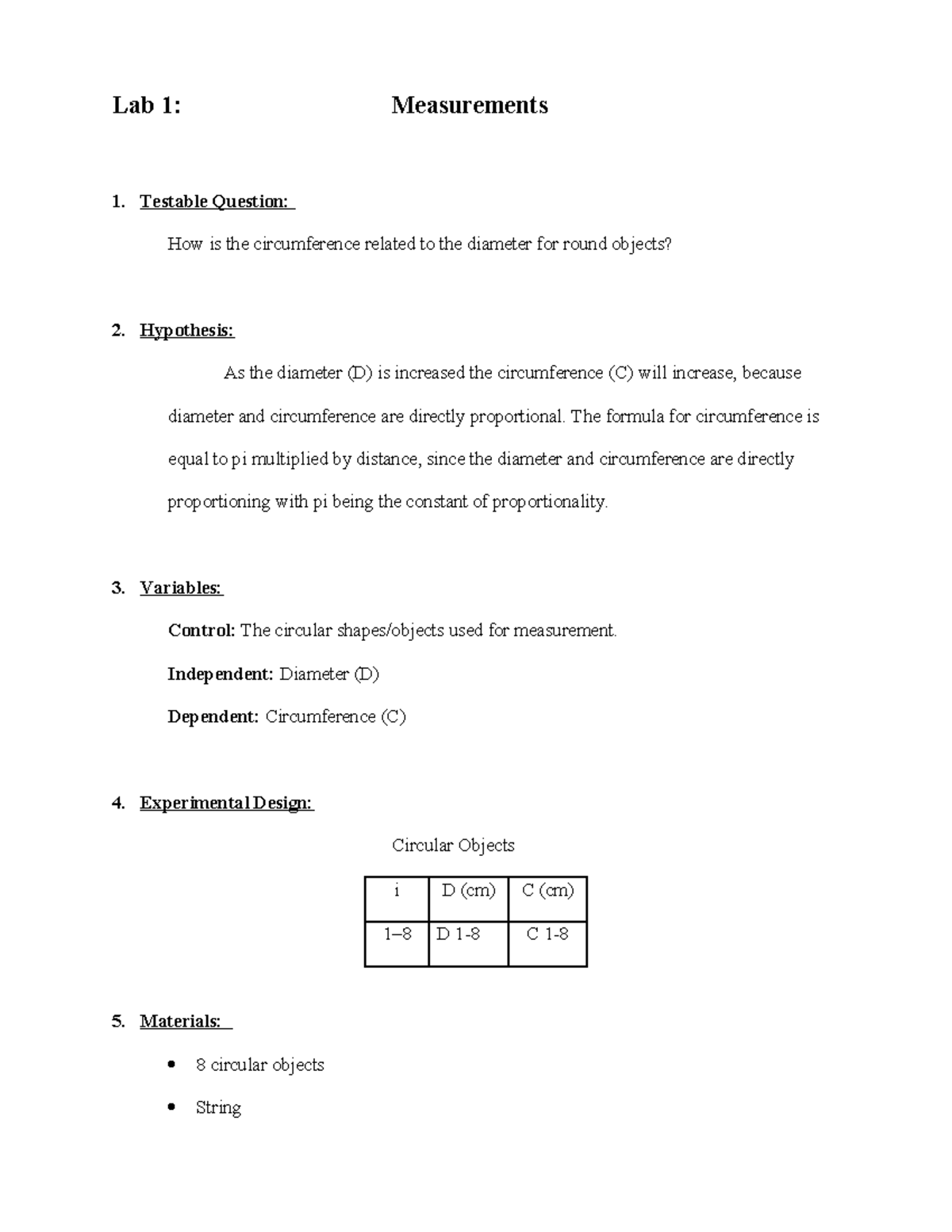 PHY111L Lab 1 Measurements 3r - Lab 1: Measurements Testable Question ...