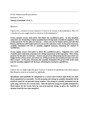 Tutorial 1 - Solution - EC202 - EC202: Intermediate Microeconomics Semester 2, 2019 Tutorial 1 ...