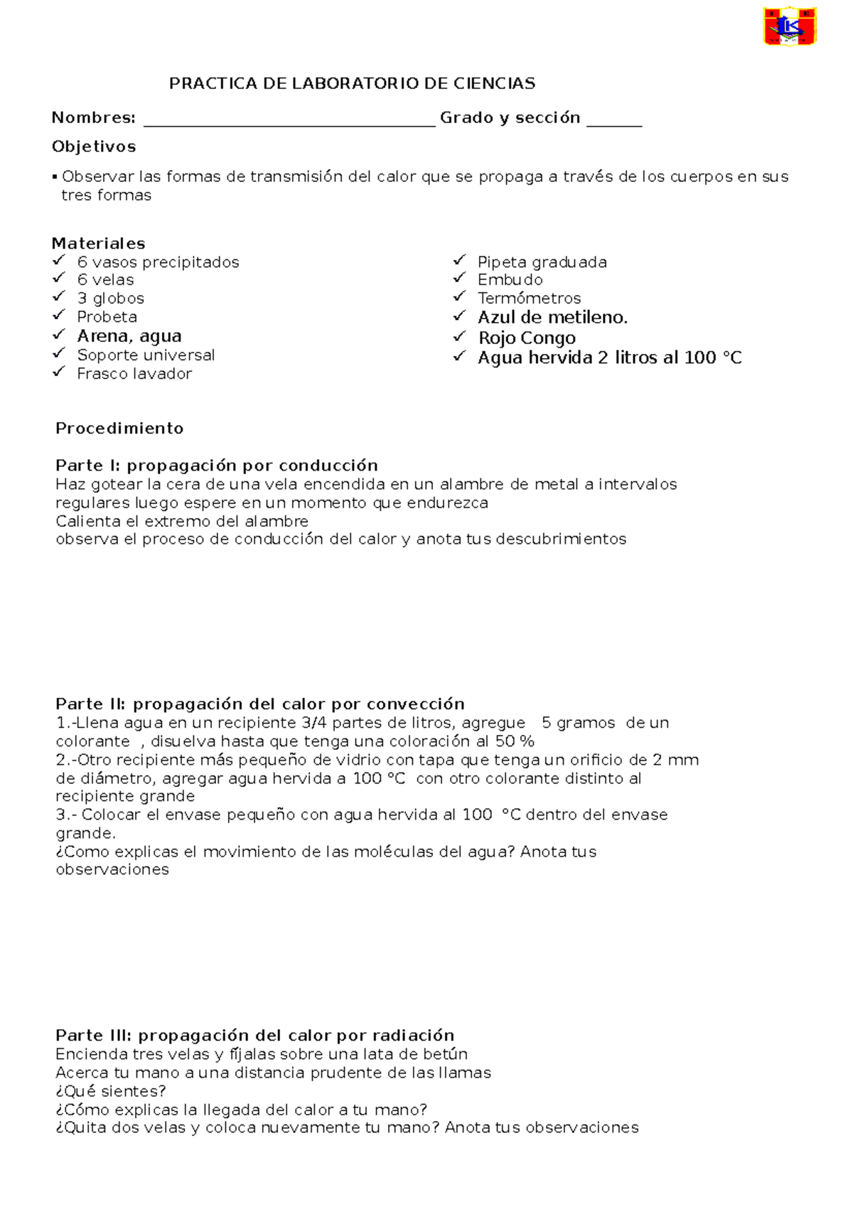 Practica DE Laboratorio DE Ciencias - PRACTICA DE LABORATORIO DE ...