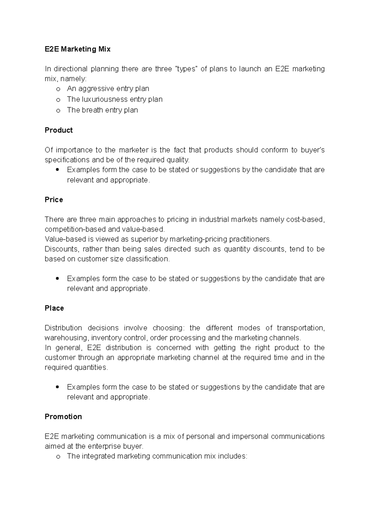 3 Summary Sheet Marketing Mix E2E - E2E Marketing Mix In directional ...