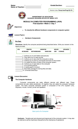 Module IN Programming-Module 2-Q1-WK2-DAY2 - Name of Teacher ...