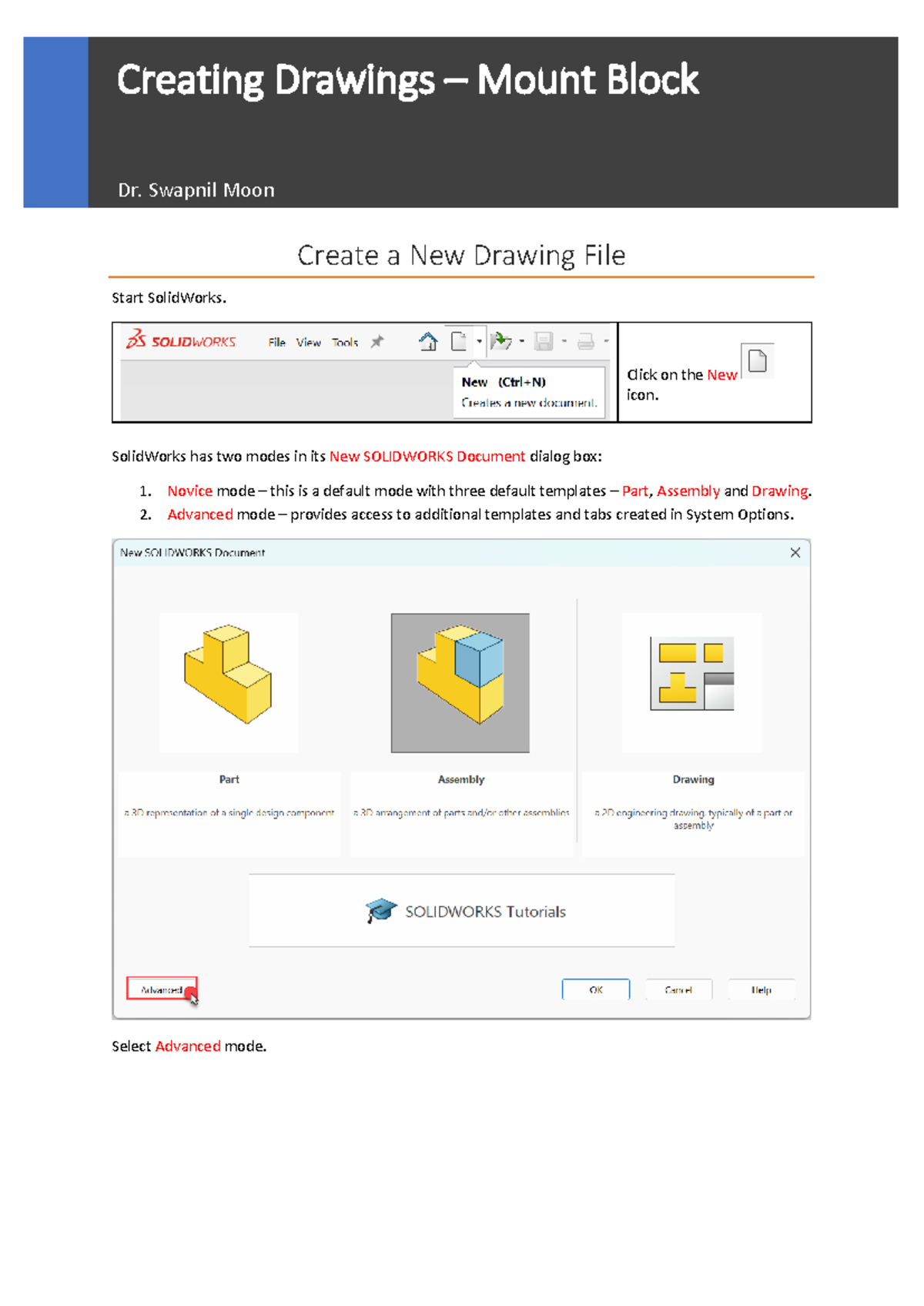 Mount Block Drawing (tutorial) - Create a New Drawing File Start ...
