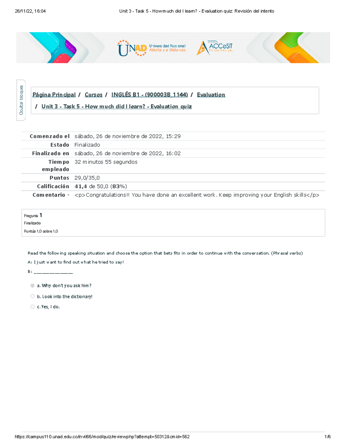 Unit 3 - Task 5 - How much did I learn - Evaluation quiz Revisión del ... Unit 3 - Task 5 - How much did I learn - Evaluation quiz Revisión del ...