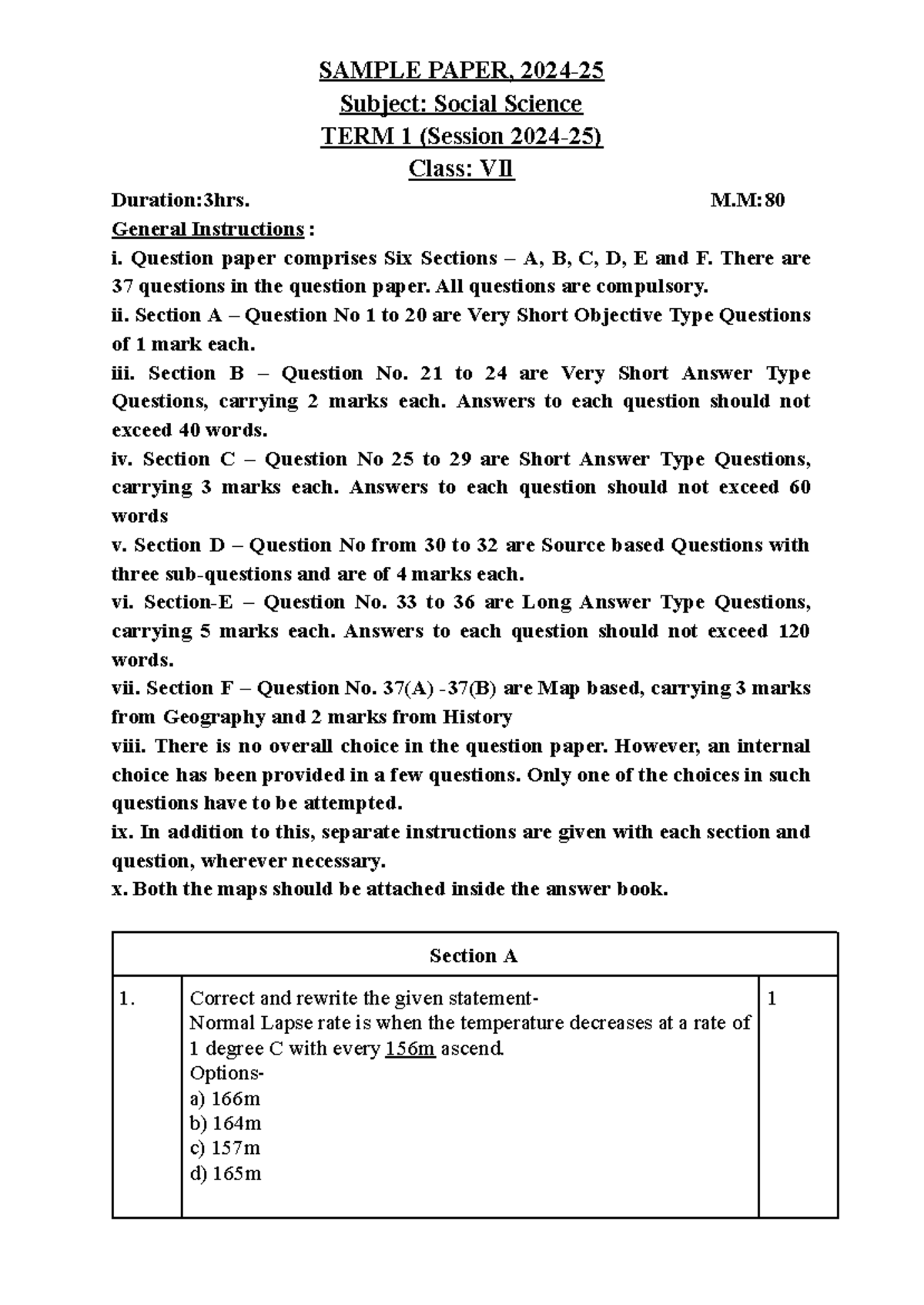 Sample Paper (Term1)-VII (2024-25) - SAMPLE PAPER, 2024- Subject ...