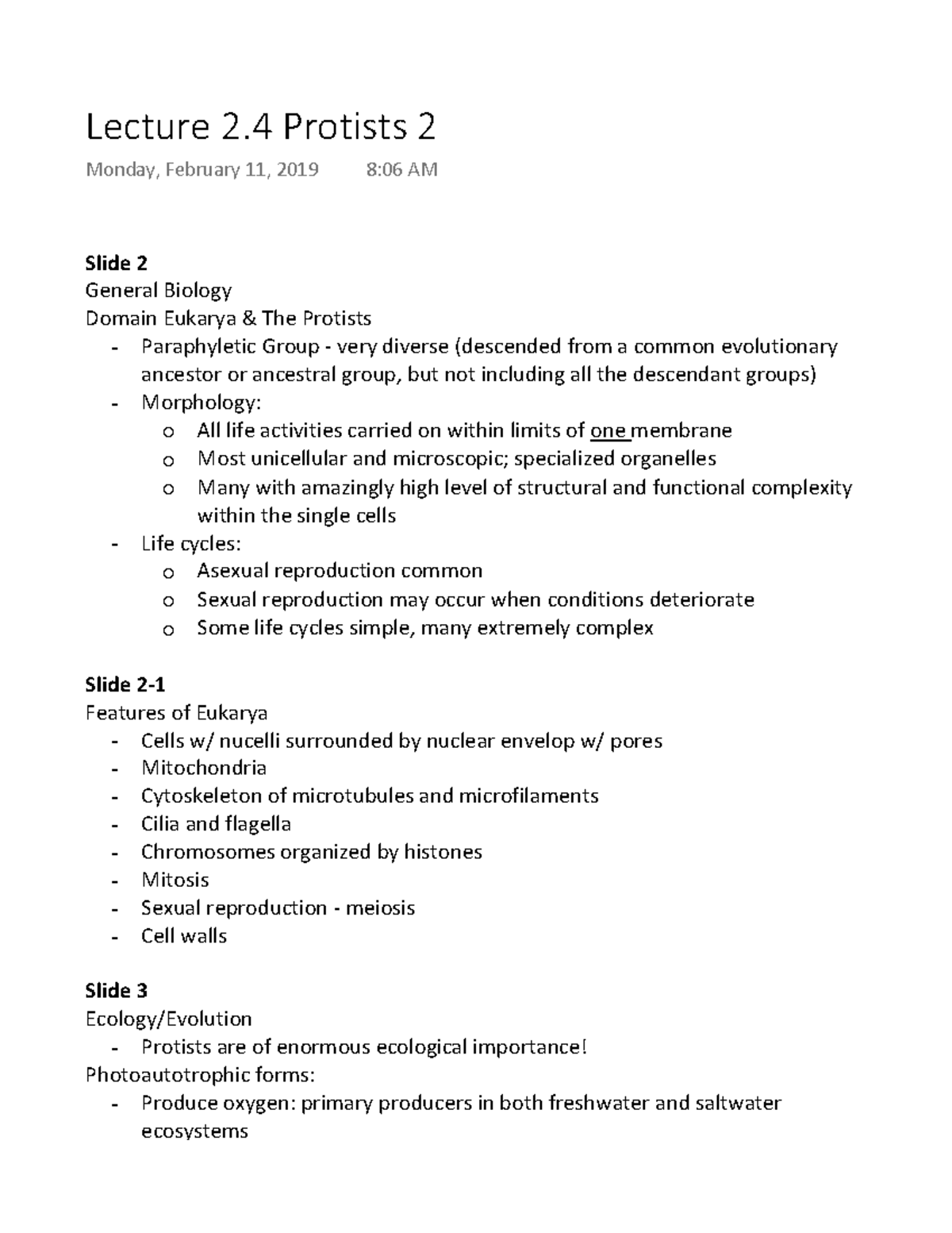 Lecture 2.4 Protists 2 - Warning: TT: undefined function: 32 Slide 2 General Biology Domain ...